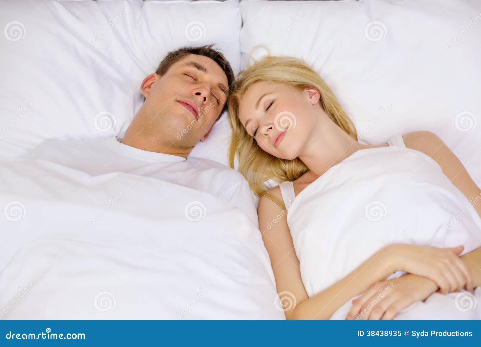 Happy Couple Sleeping in Bed Stock Image - Image of peaceful ...