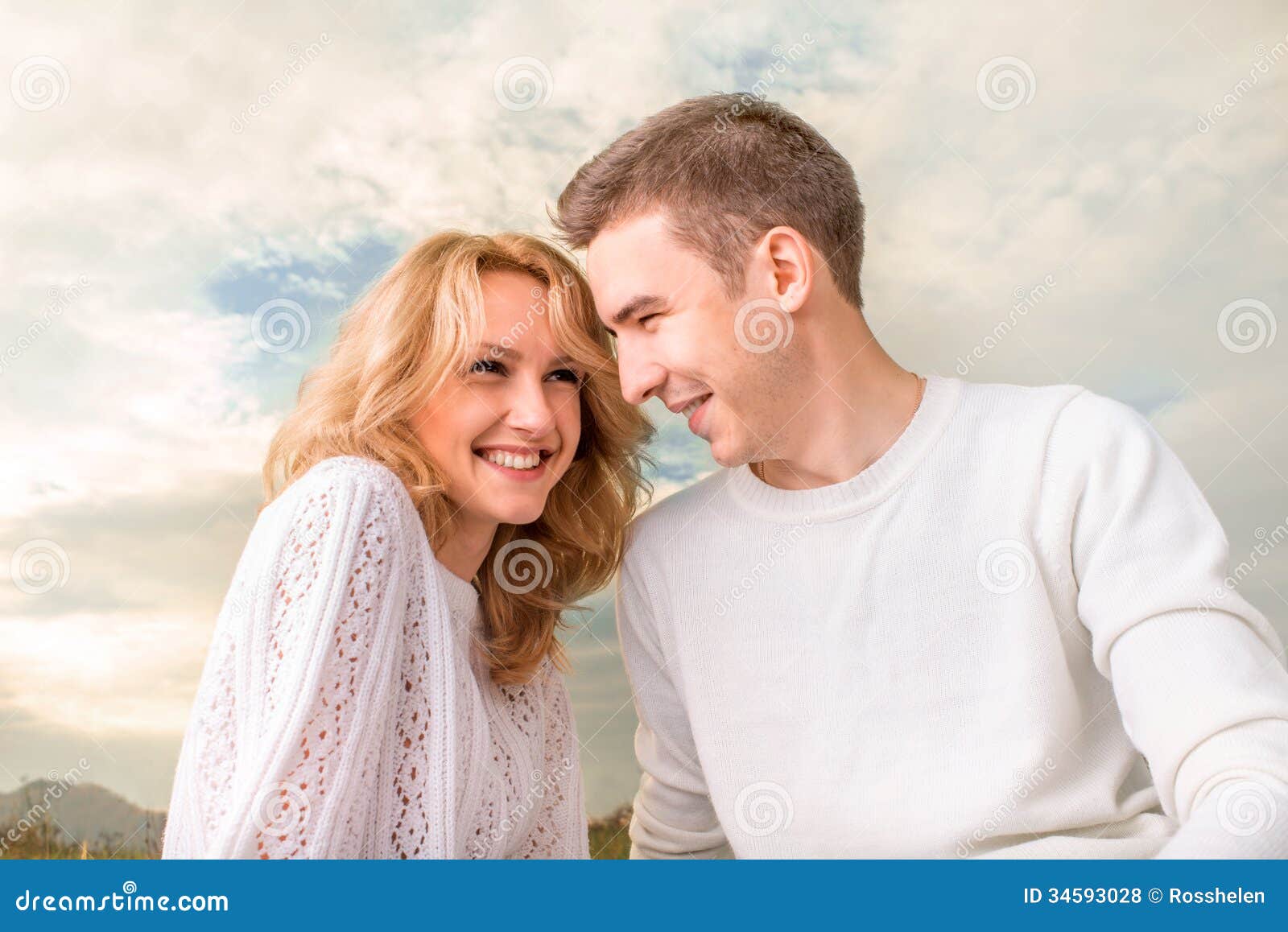 Happy Couple Smiling Under the Sunny Sky Stock Photo - Image of ...