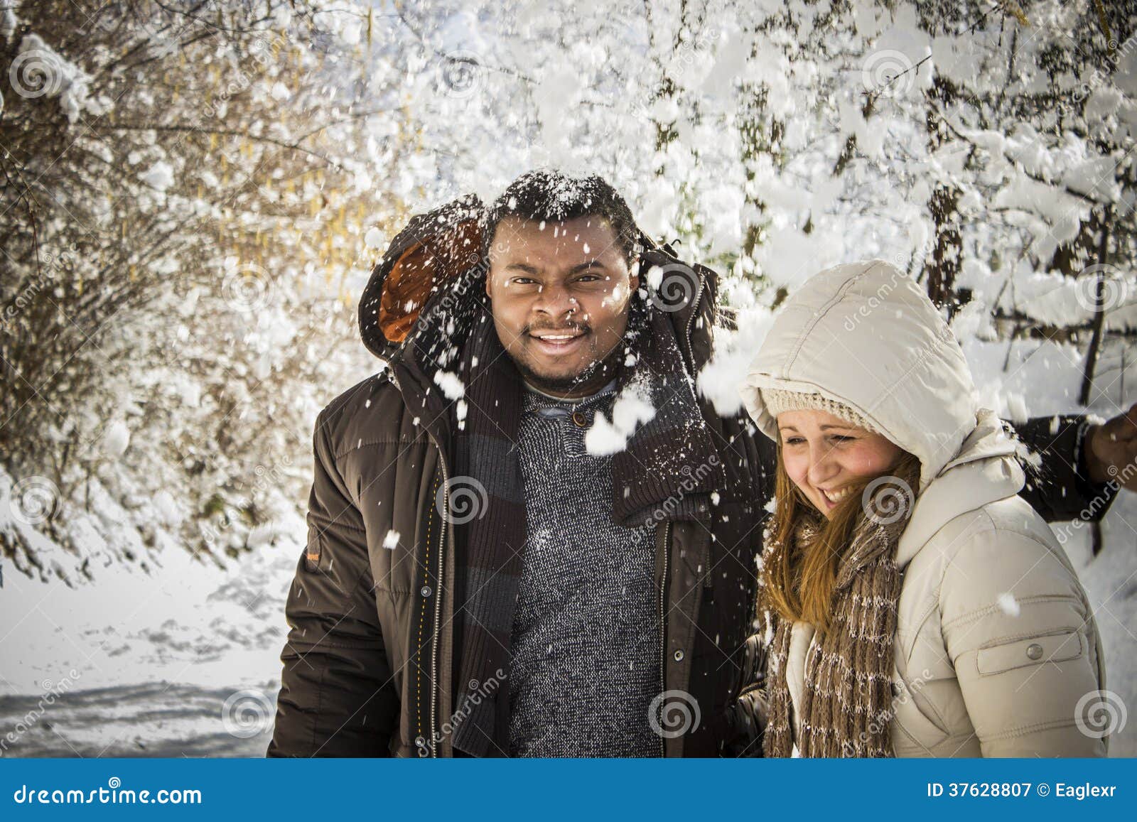 Happy couple in the snow stock image. Image of girl, winter - 37628807