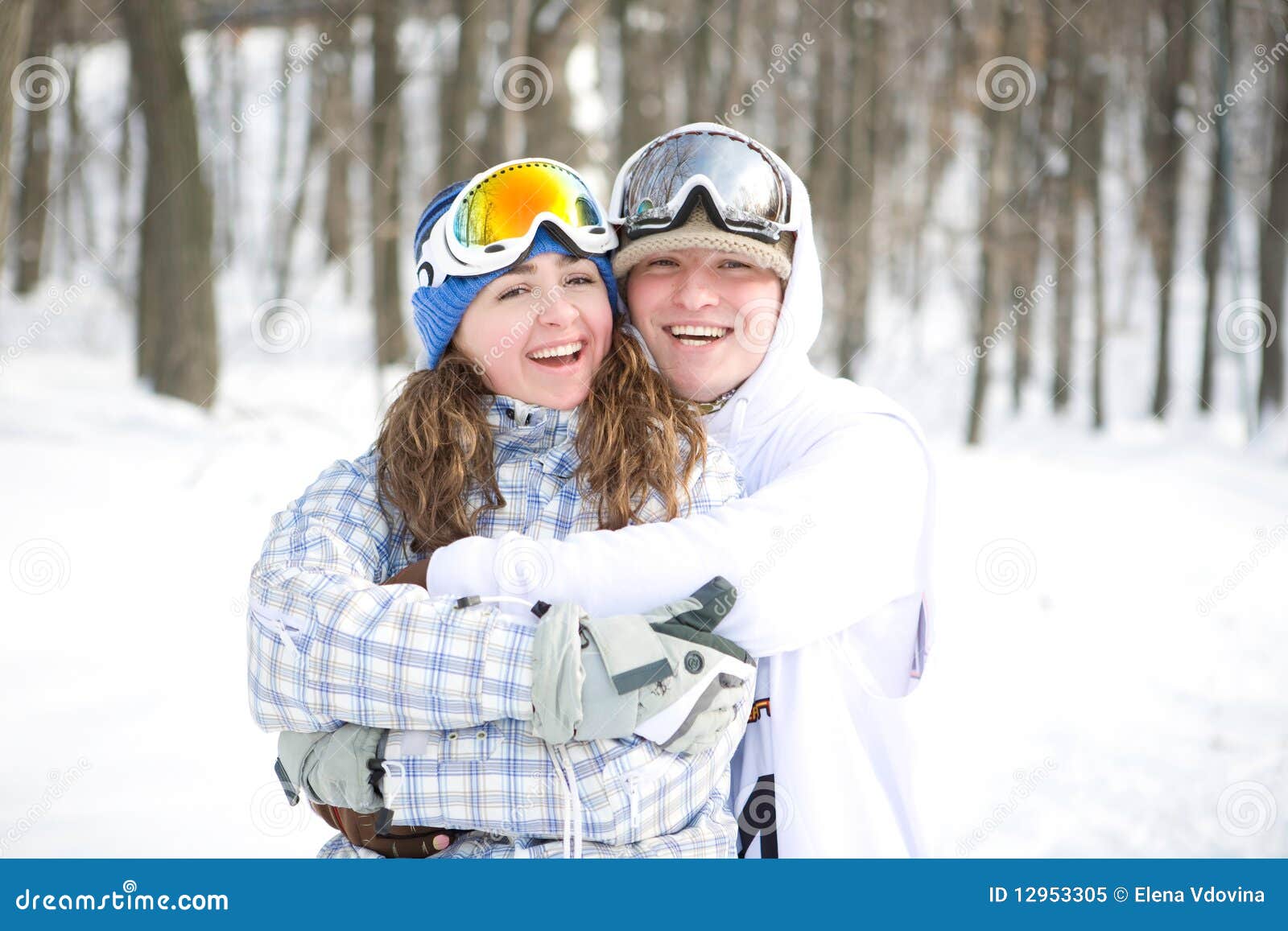 Happy Couple of Snowboarders Stock Image - Image of caucasian, snow ...