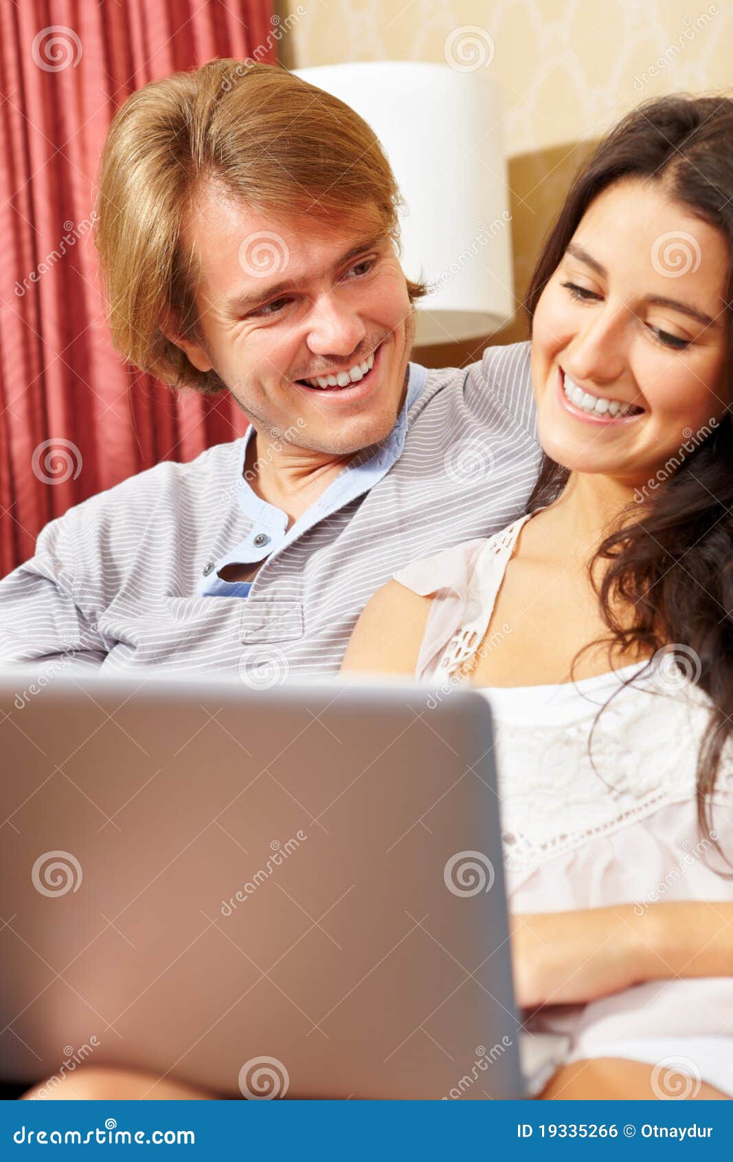 Happy Couple Spending with Laptop Stock Photo - Image of browsing, home ...