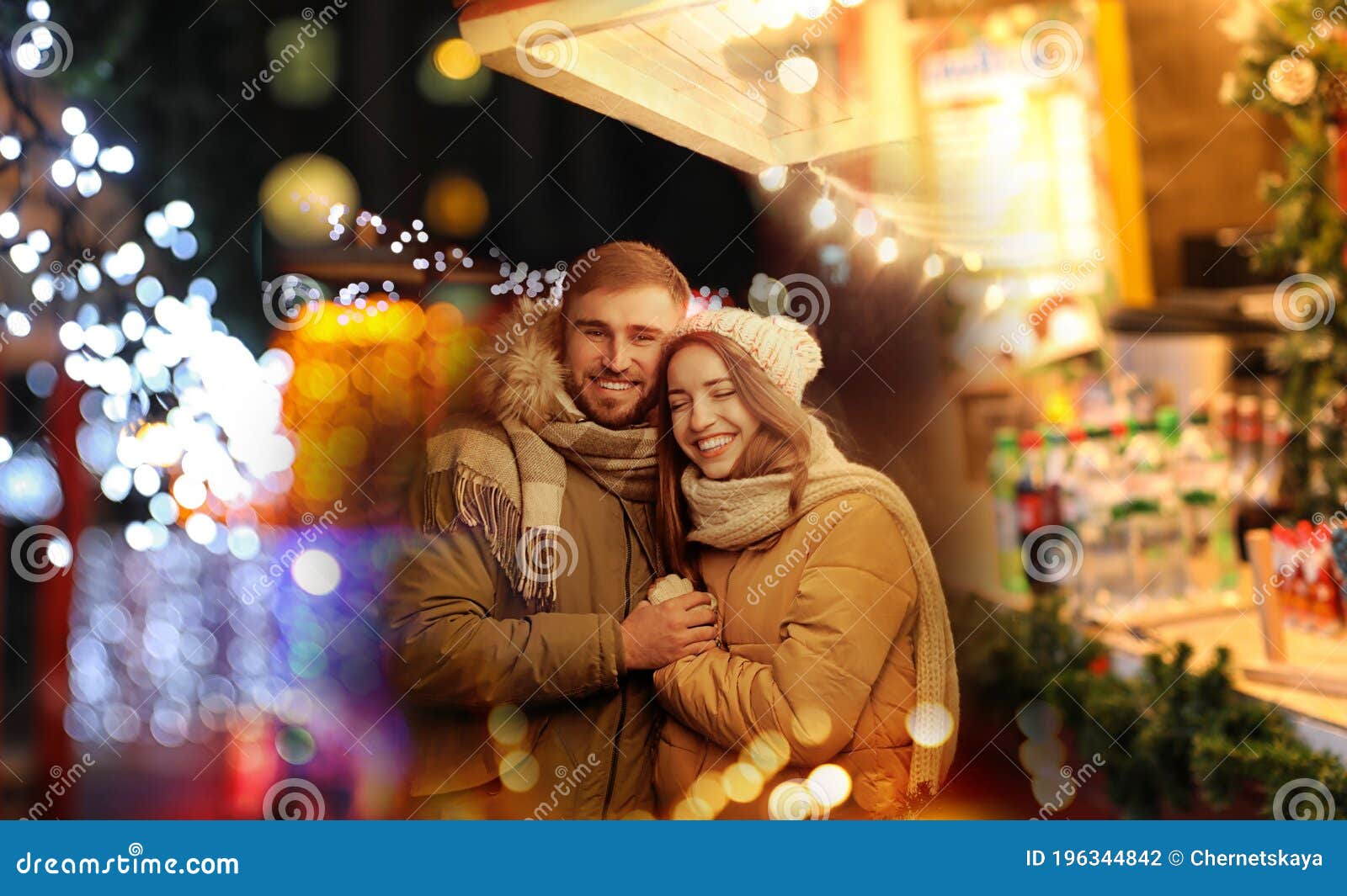 Happy Couple Spending Time at Christmas Fair Stock Photo - Image of ...
