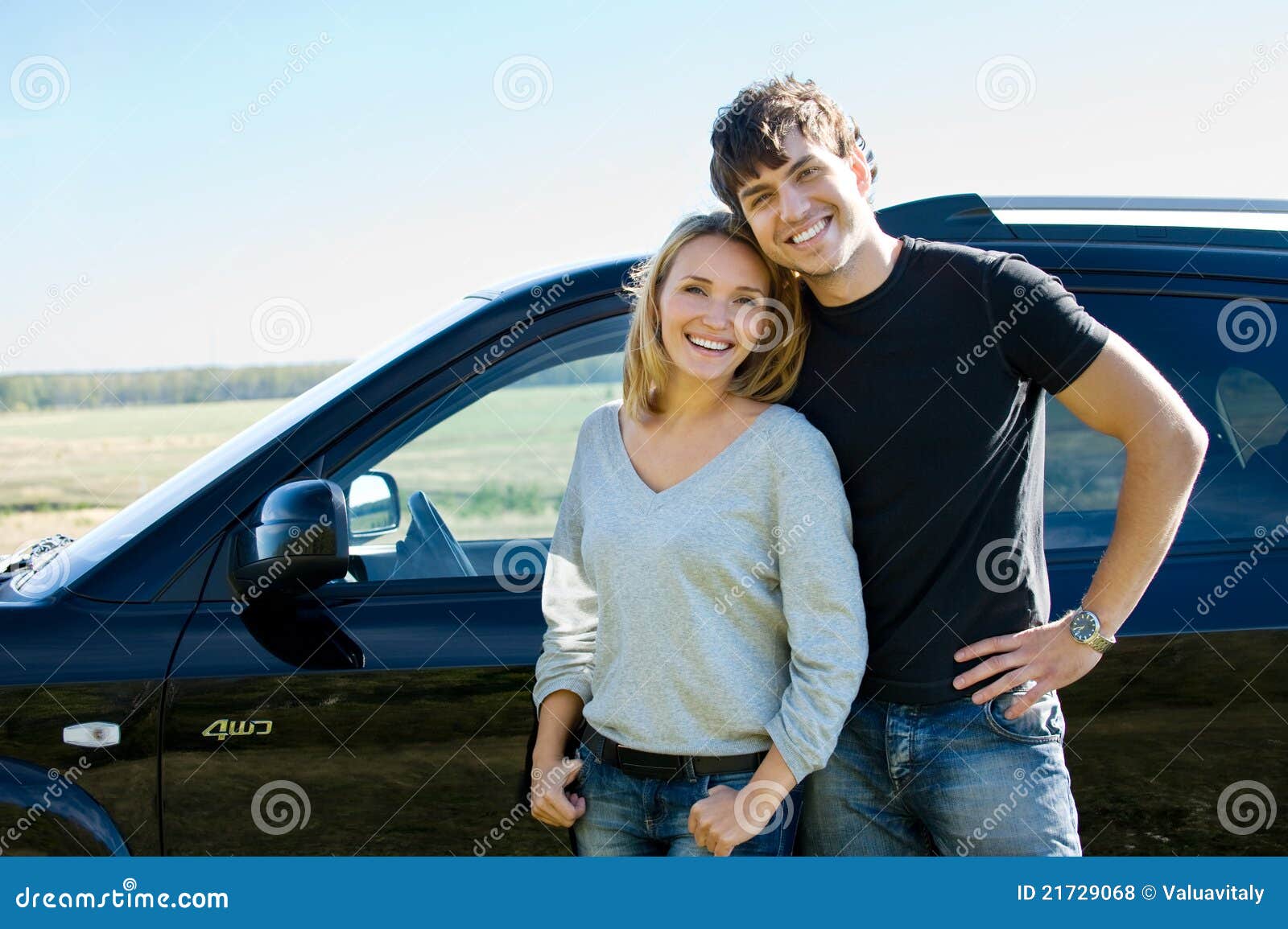 Happy Couple Standing Near the Car Stock Photo - Image of background ...