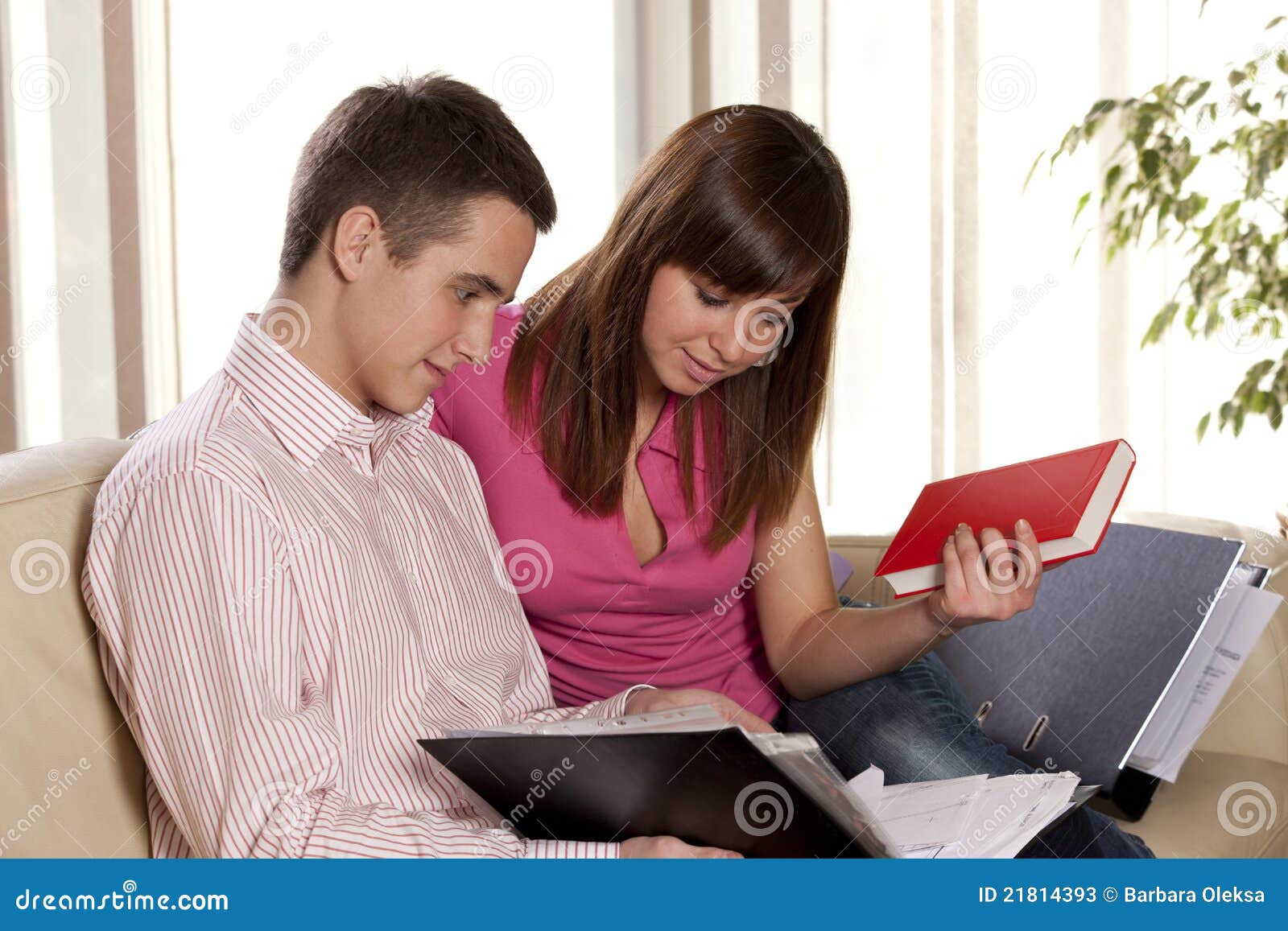 Happy Couple Study Together Stock Image - Image of cheerful, women ...