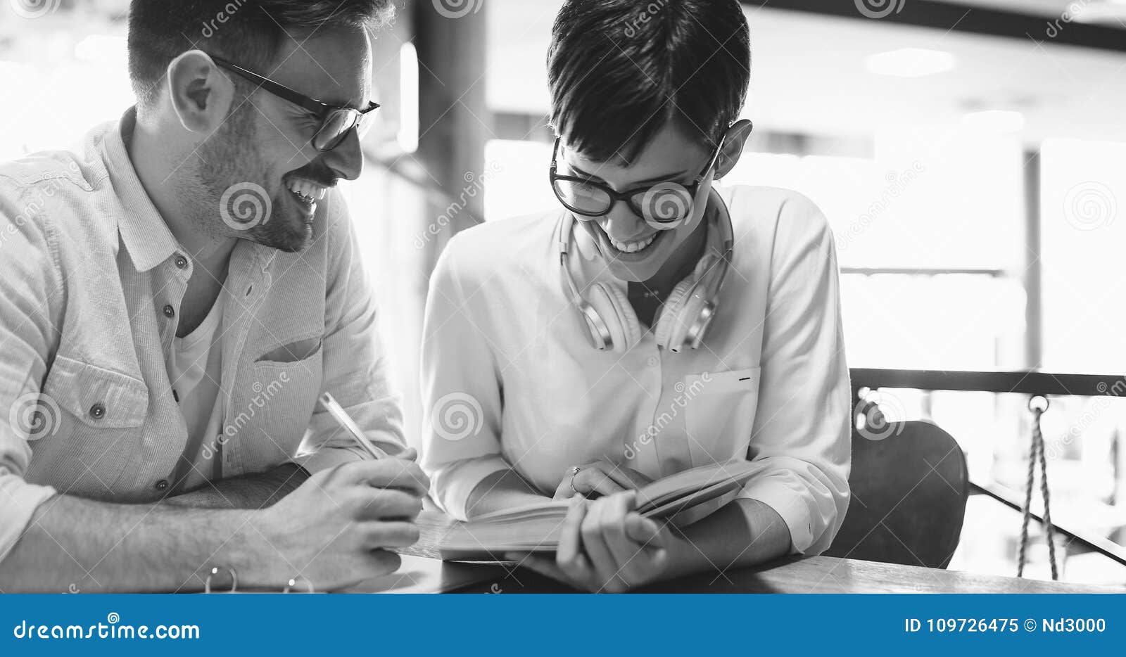 Happy Couple Studying in Library Stock Image - Image of learning, exam ...