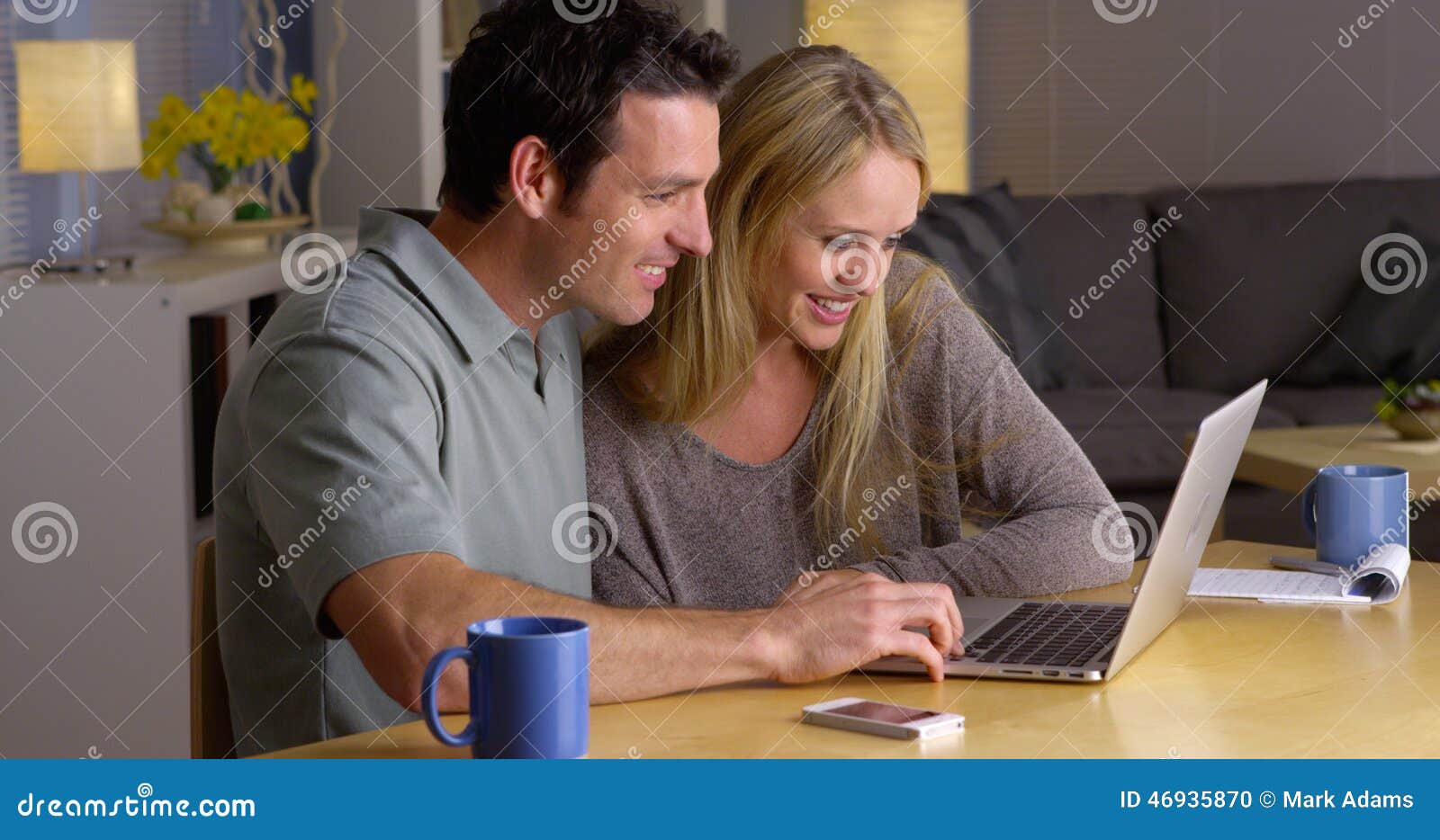 Happy Couple Surfing the Internet Together Stock Photo - Image of ...