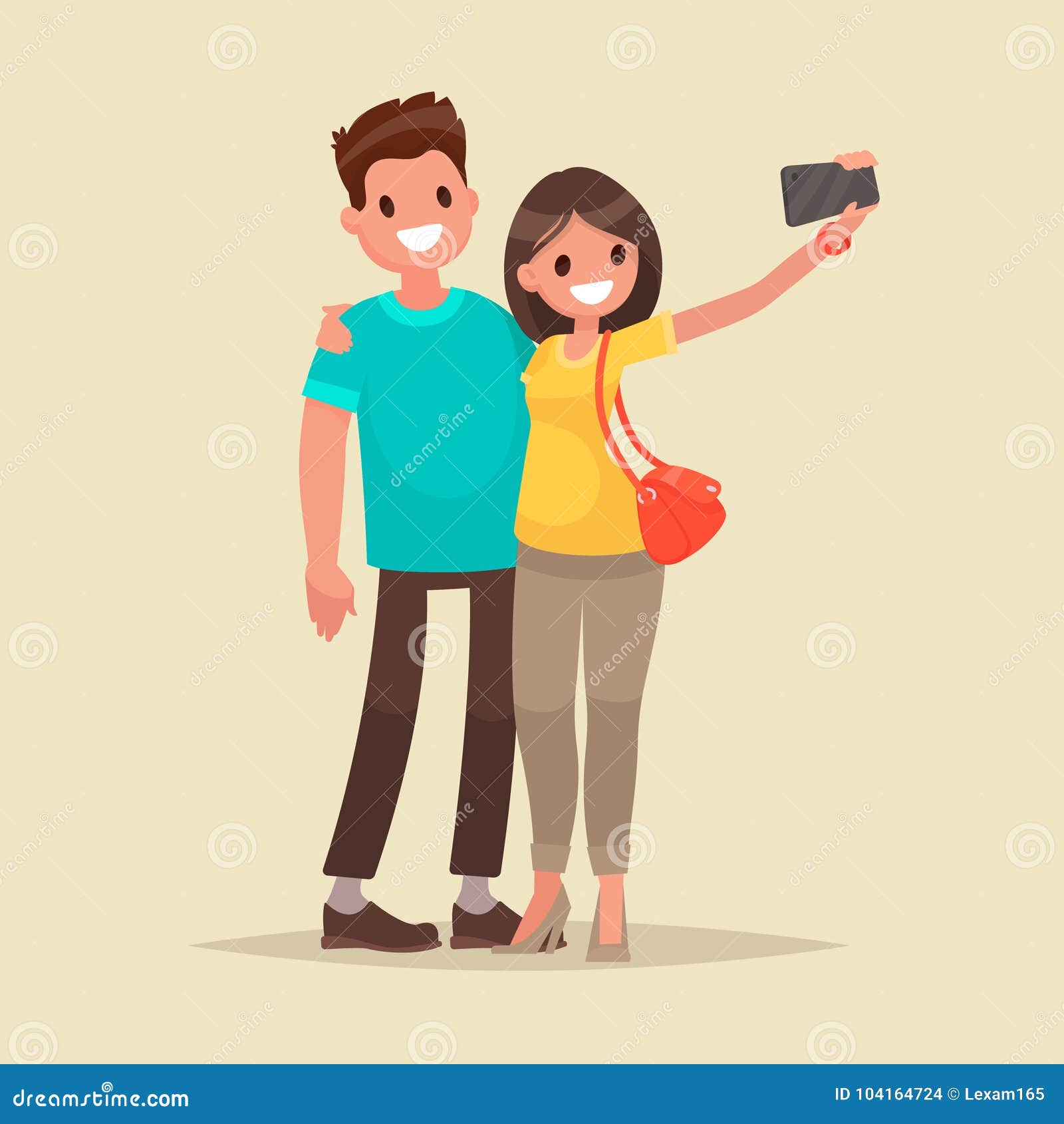 Happy Couple Are Take Selfie Man And Woman Are Photographed Together