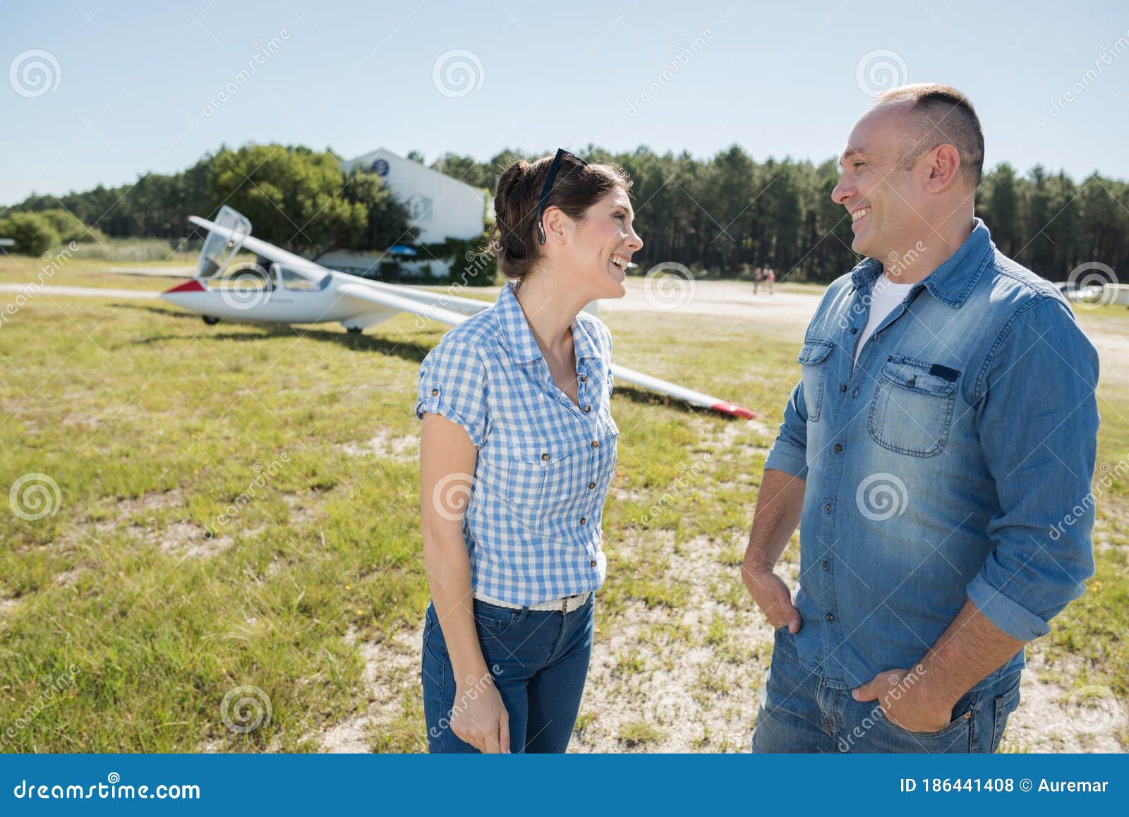 Happy Couple Taking Outside Private Jet Stock Photo - Image of romance ...