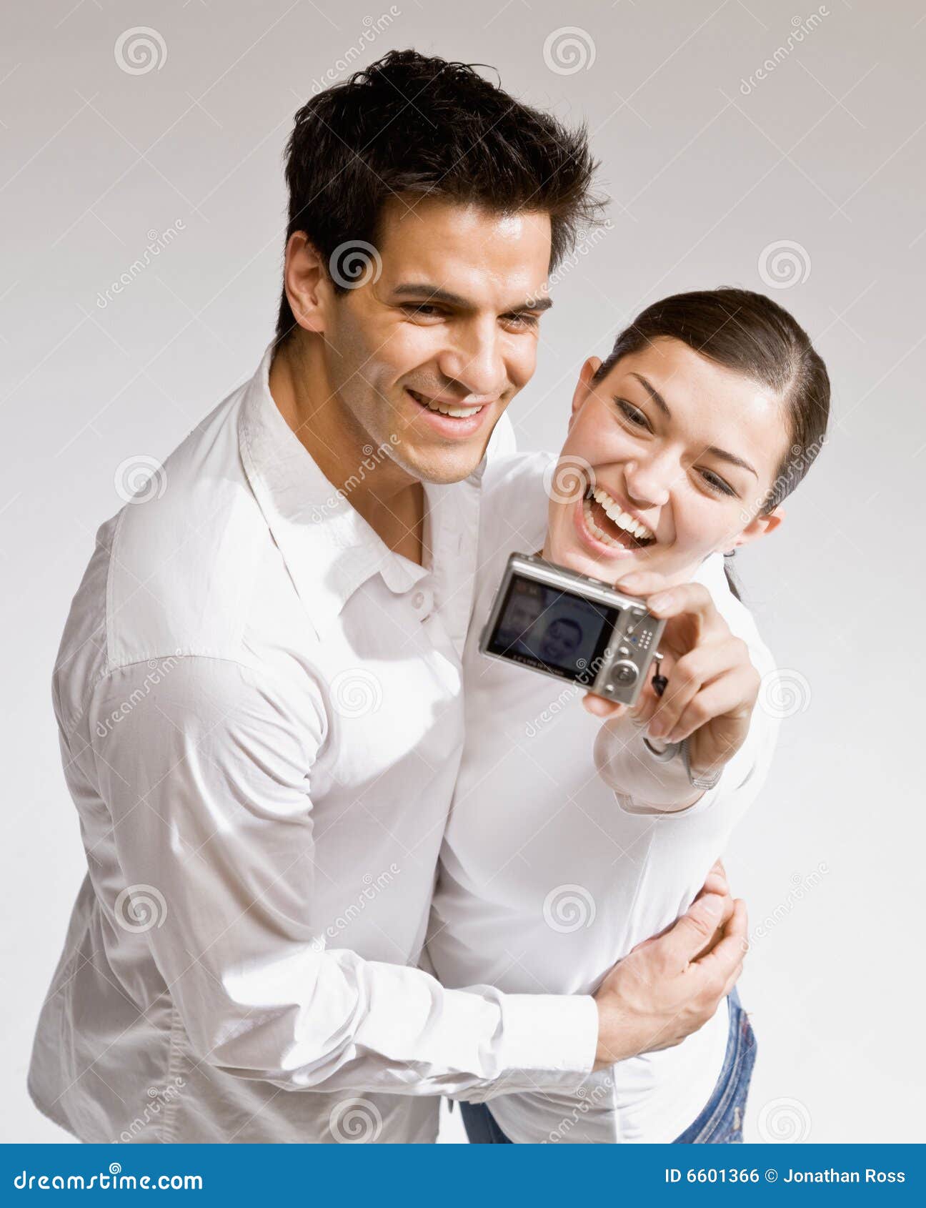 Happy Couple Taking Self-portrait Stock Photo - Image of camera, race ...