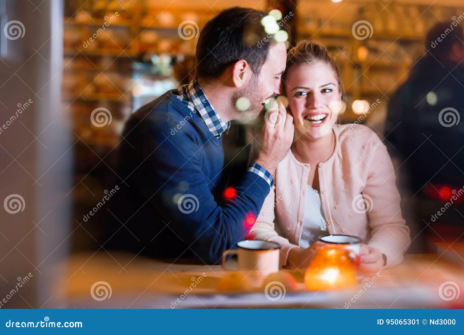 Happy Couple Talking at Bar and Having Date Stock Image - Image of ...
