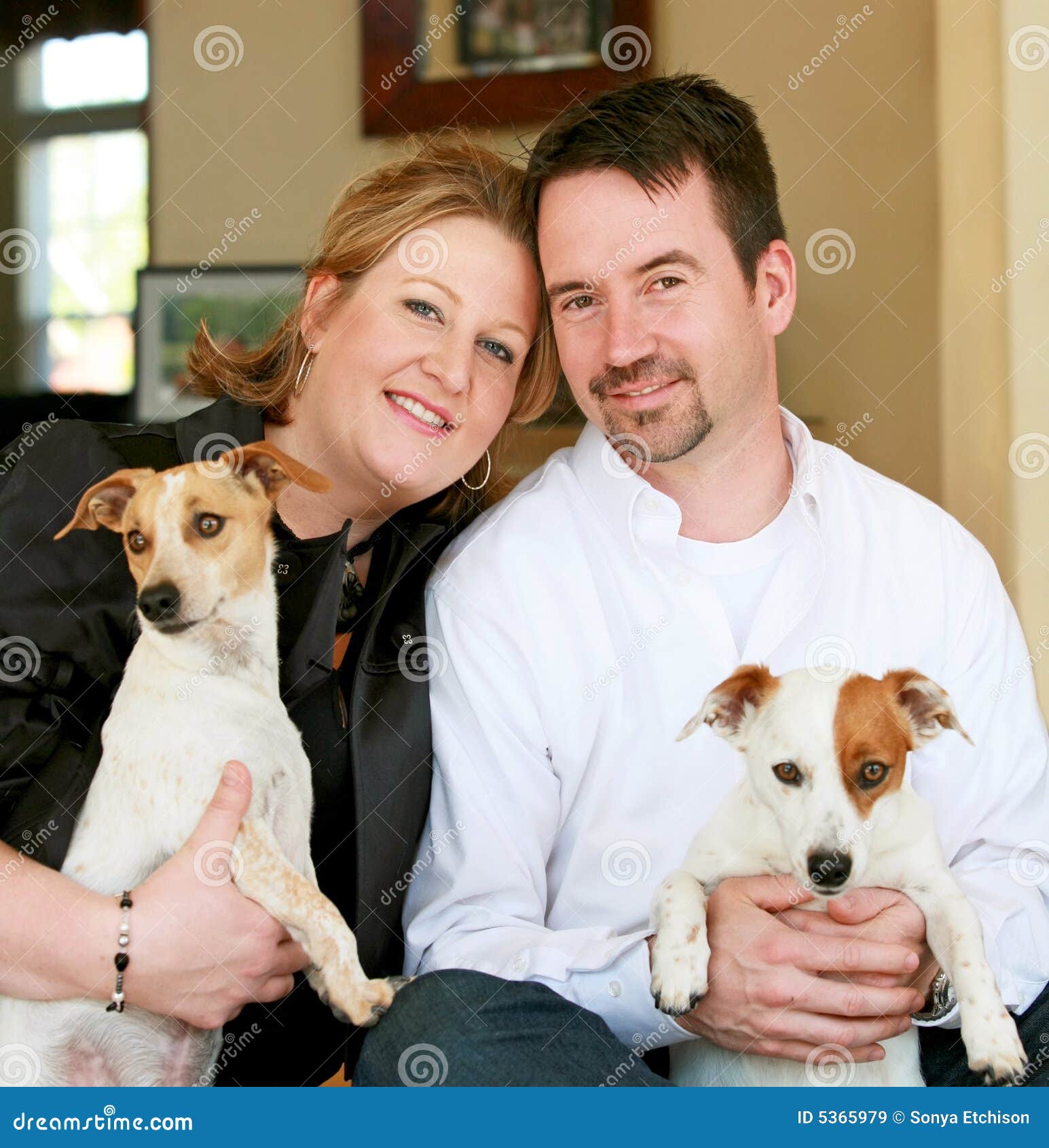 Happy Couple with Their Dogs Stock Image - Image of adults, families ...