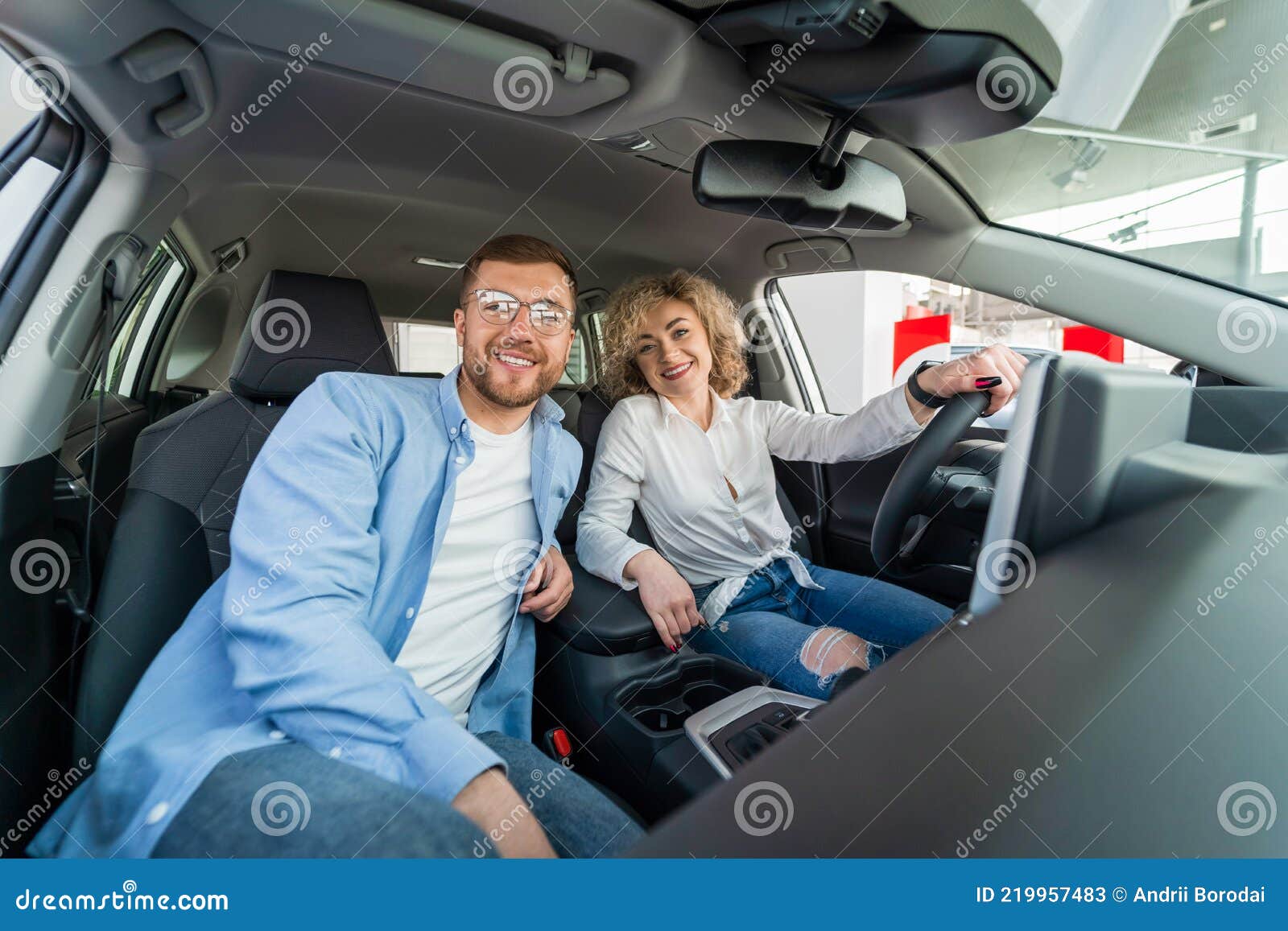 Happy Couple in Their New Car. Stock Image - Image of smiling, sale ...