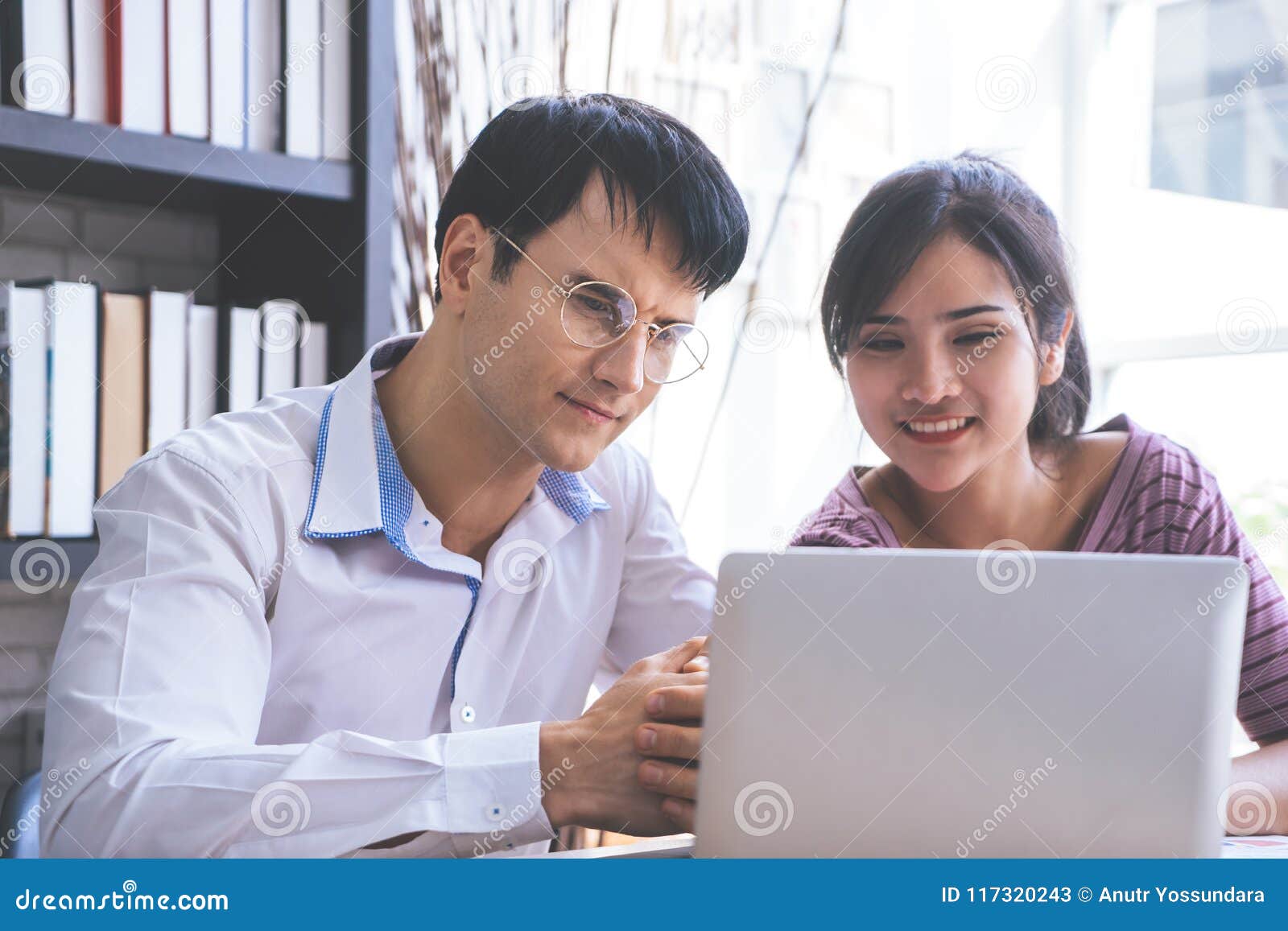 Happy Couple Using Computer Working Together at Home Stock Image ...
