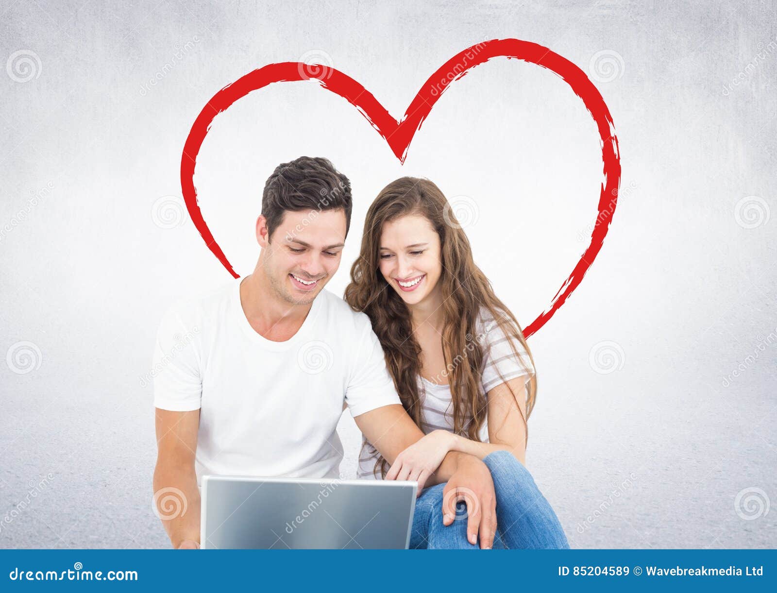 Happy couple using laptop stock image. Image of graphic - 85204589