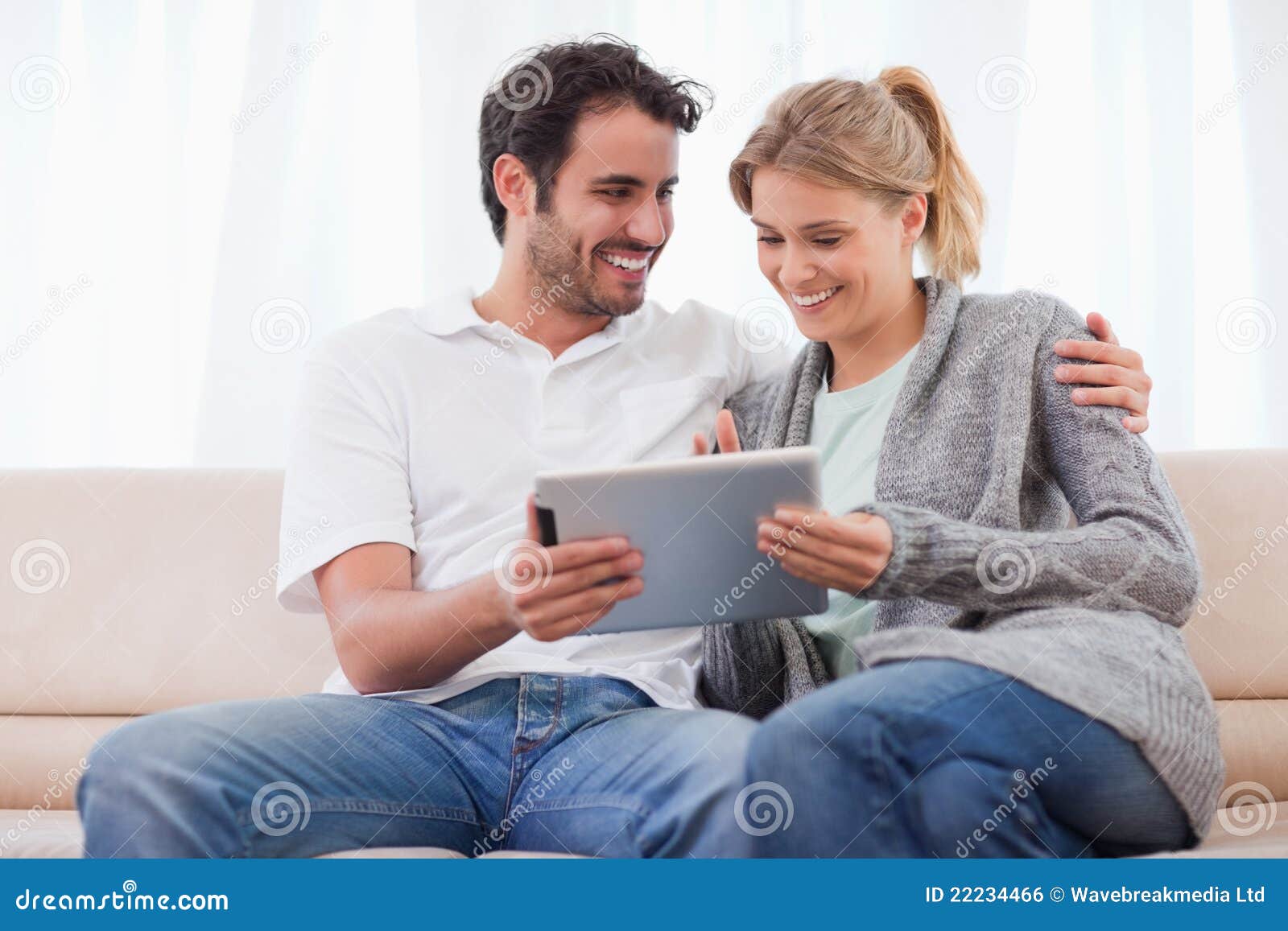 Happy Couple Using a Tablet Computer Stock Photo - Image of email ...