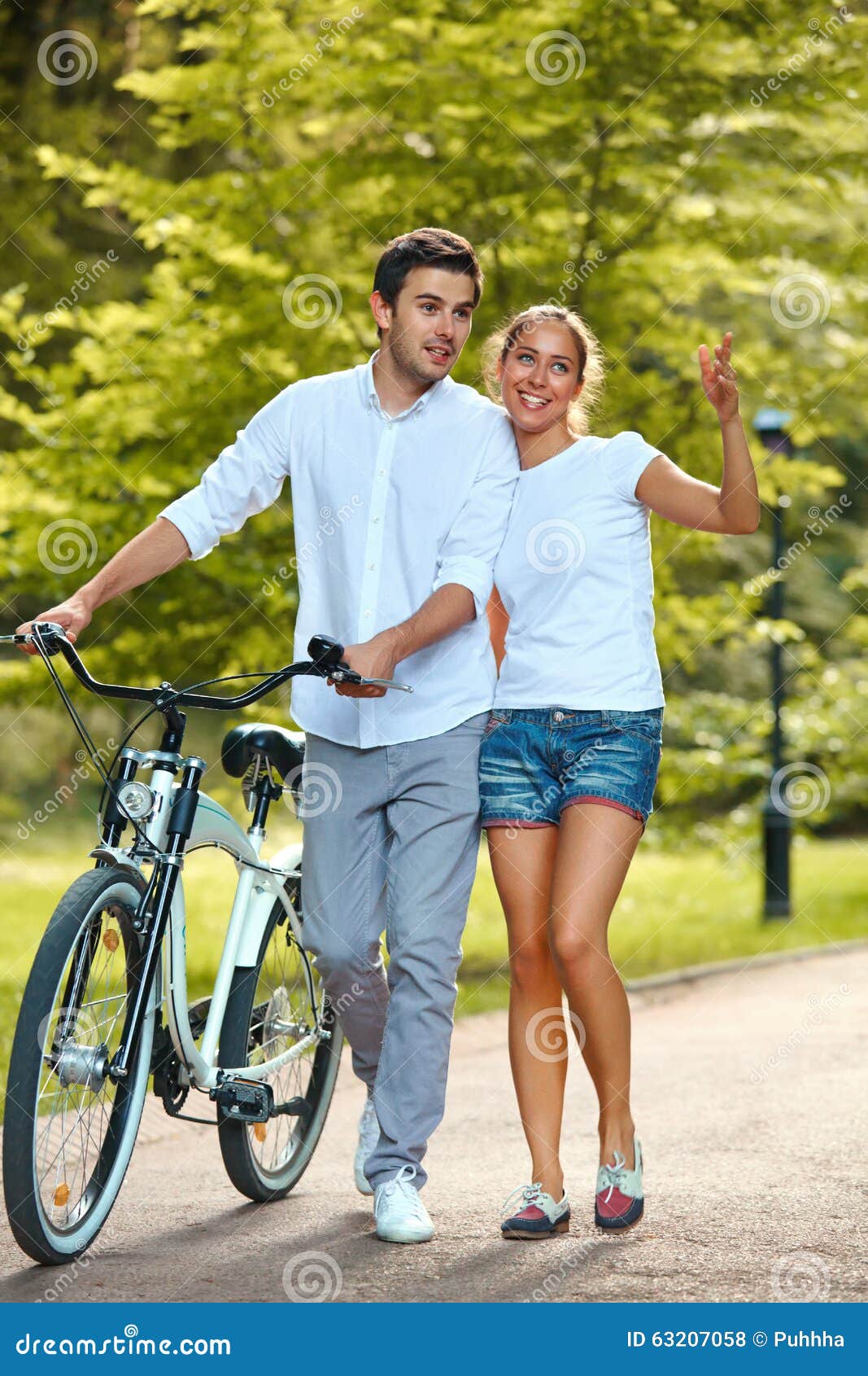 Happy Couple Walking in Summer Park. Stock Photo - Image of laughing ...