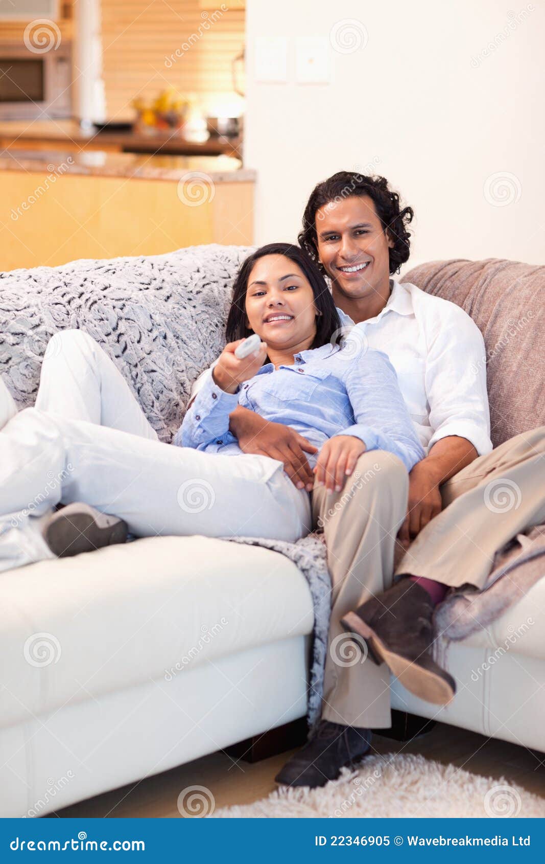 Happy Couple Watching Television Together Stock Image - Image of ...