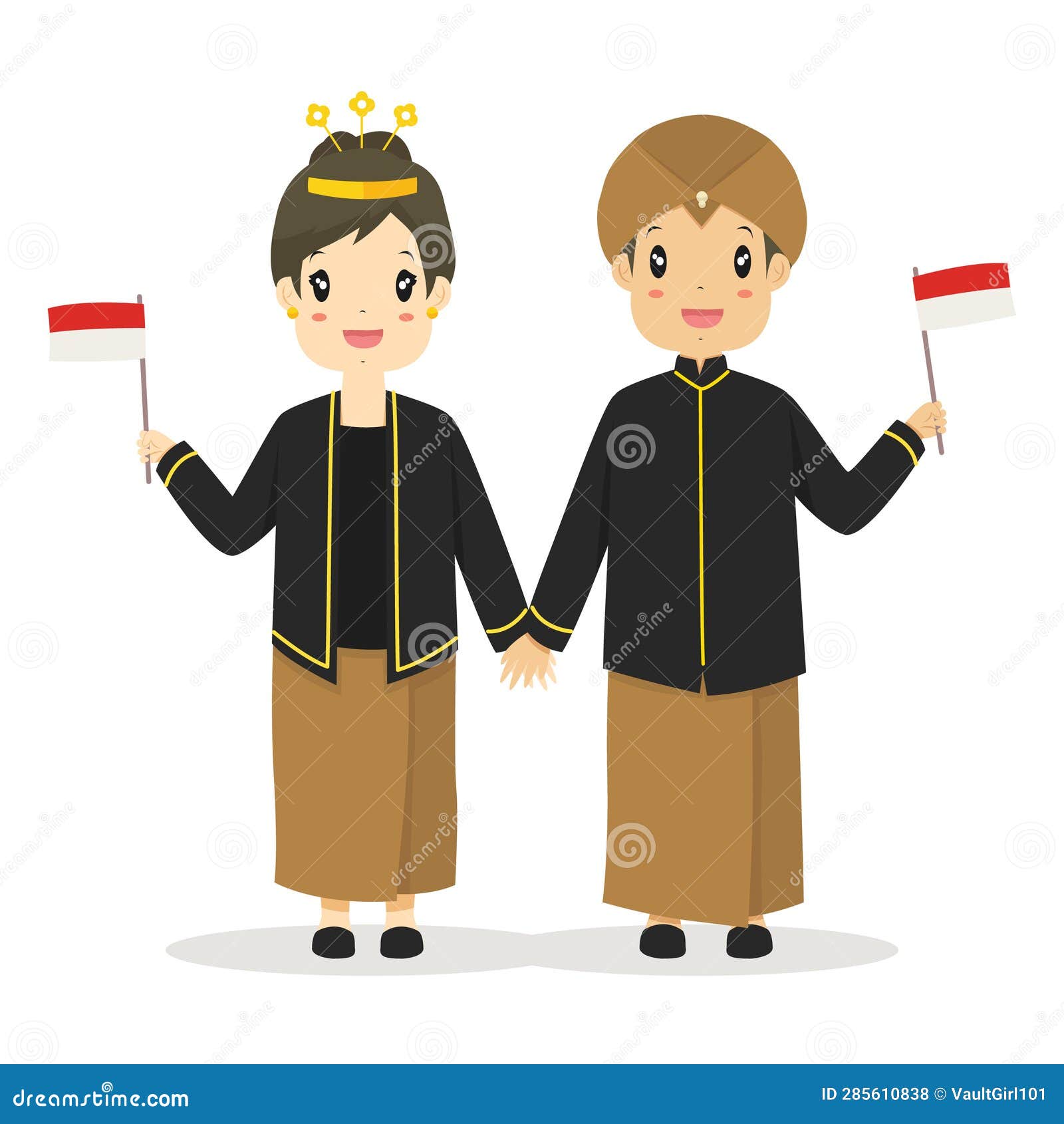 Cute Couple Wearing Central Javanese Indonesia Traditional Dress