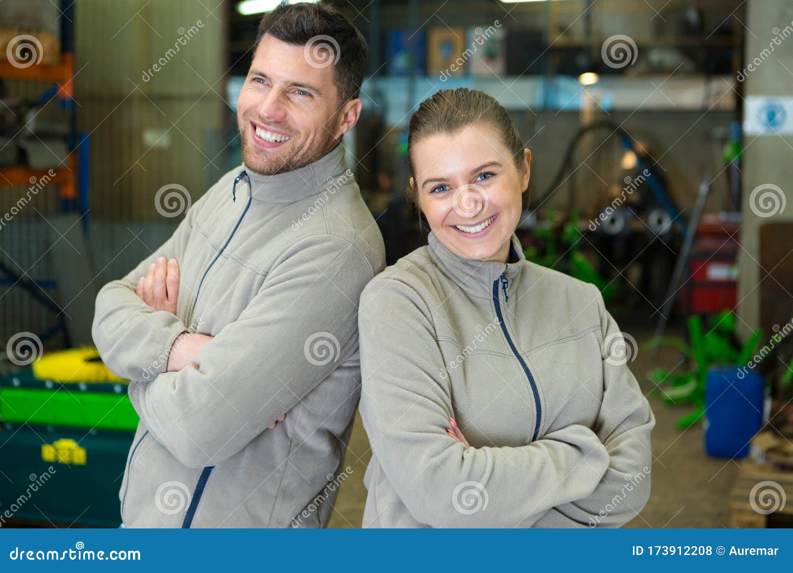 Happy couple at work stock photo. Image of service, construction ...