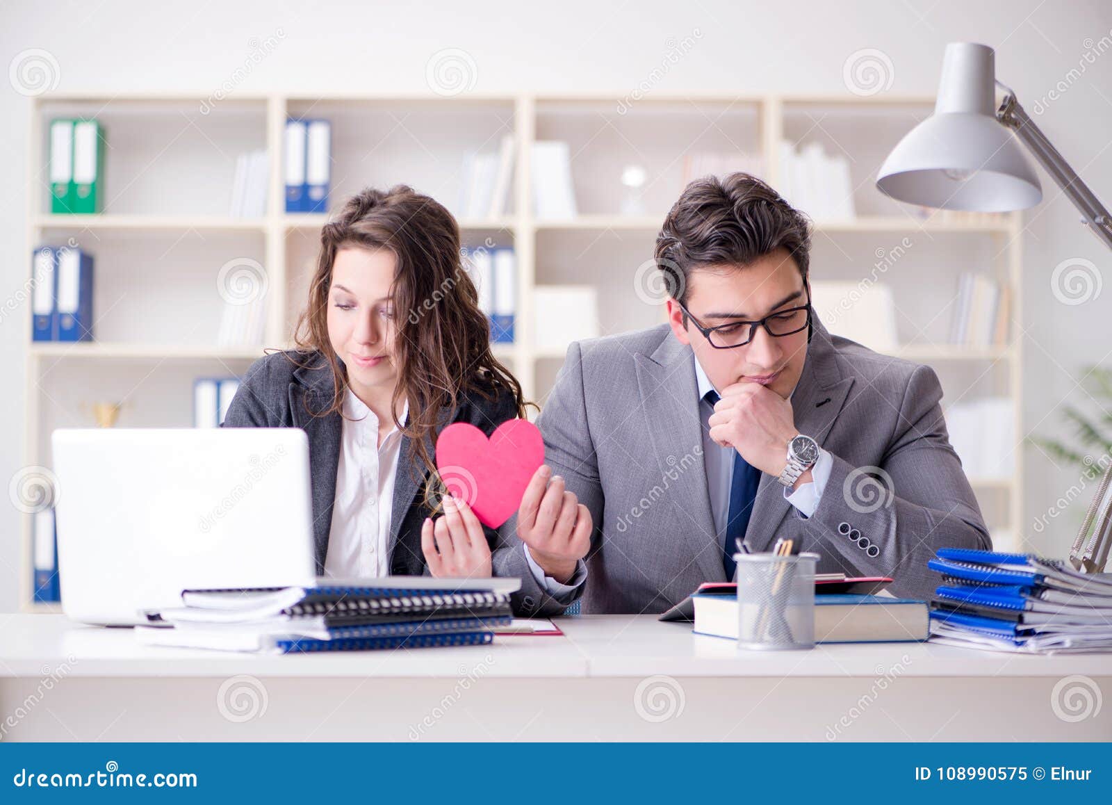 The Happy Couple Working in the Same Office Stock Image - Image of ...