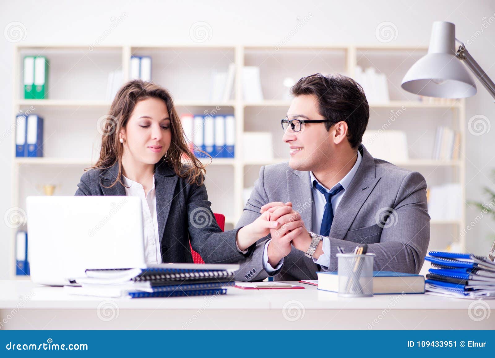 The Happy Couple Working in the Same Office Stock Image - Image of ...