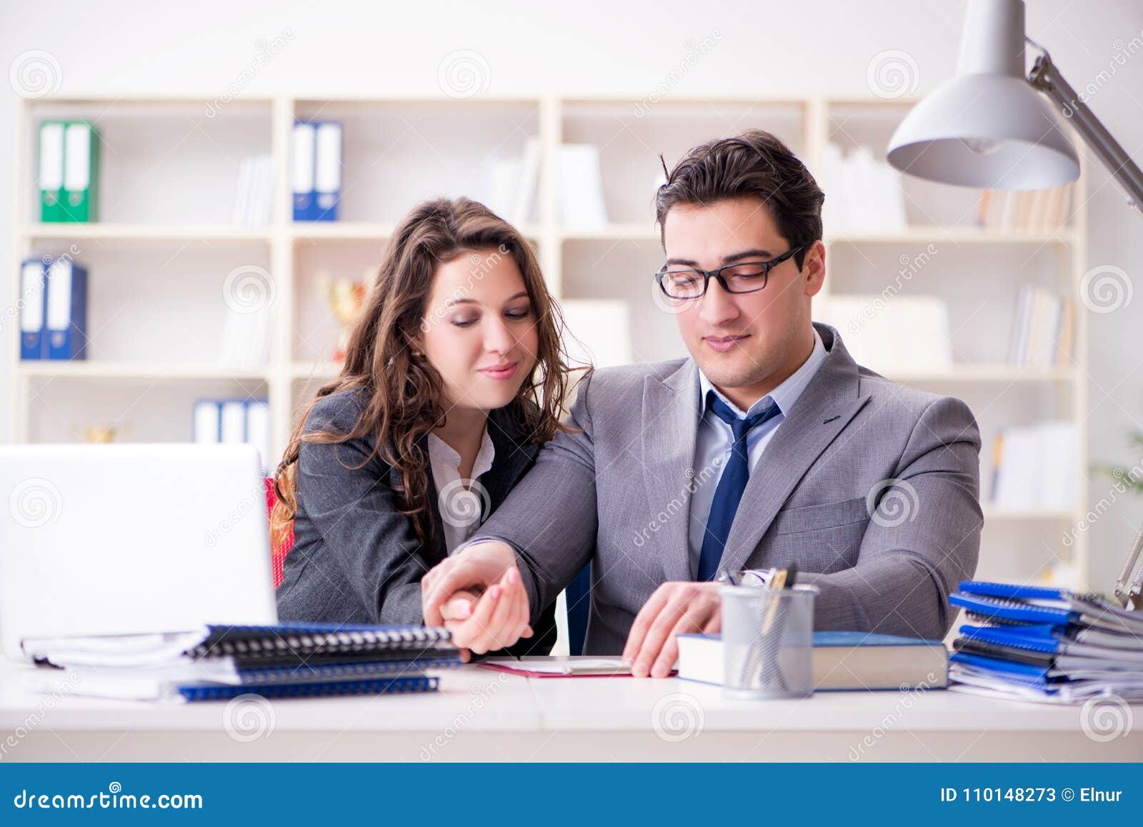 The Happy Couple Working in the Same Office Stock Image - Image of love ...