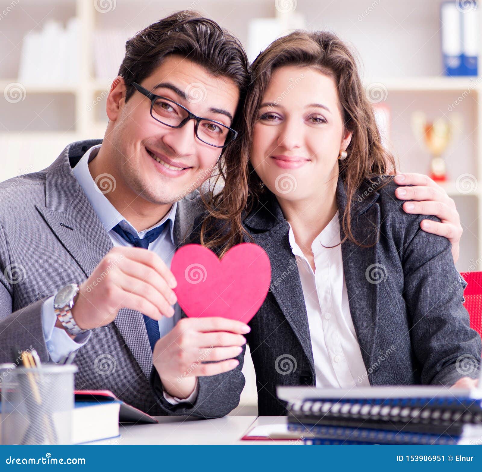 Happy Couple Working in the Same Office Stock Image - Image of employee ...