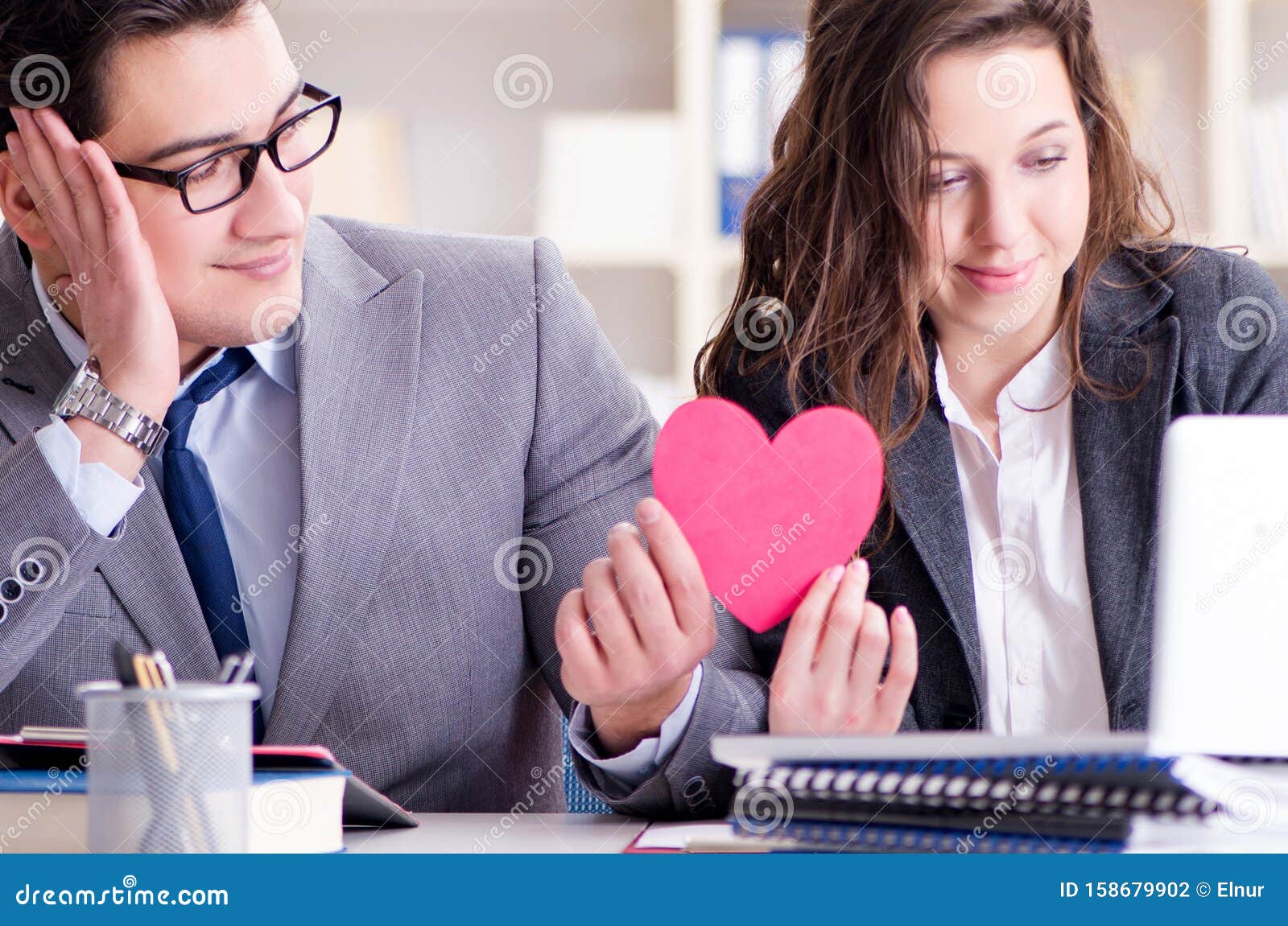Happy Couple Working in the Same Office Stock Photo - Image of falling ...