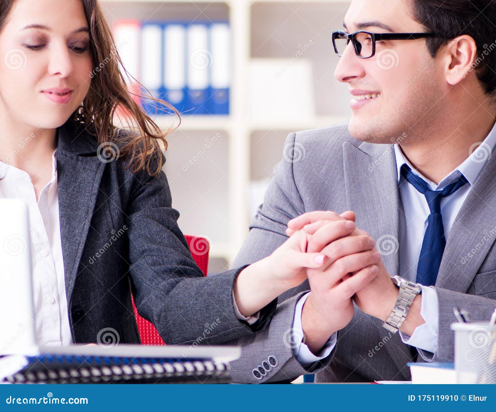 Happy Couple Working in the Same Office Stock Photo - Image of romance ...