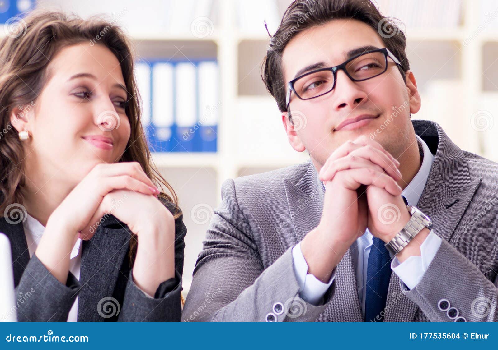 Happy Couple Working in the Same Office Stock Photo - Image of ...