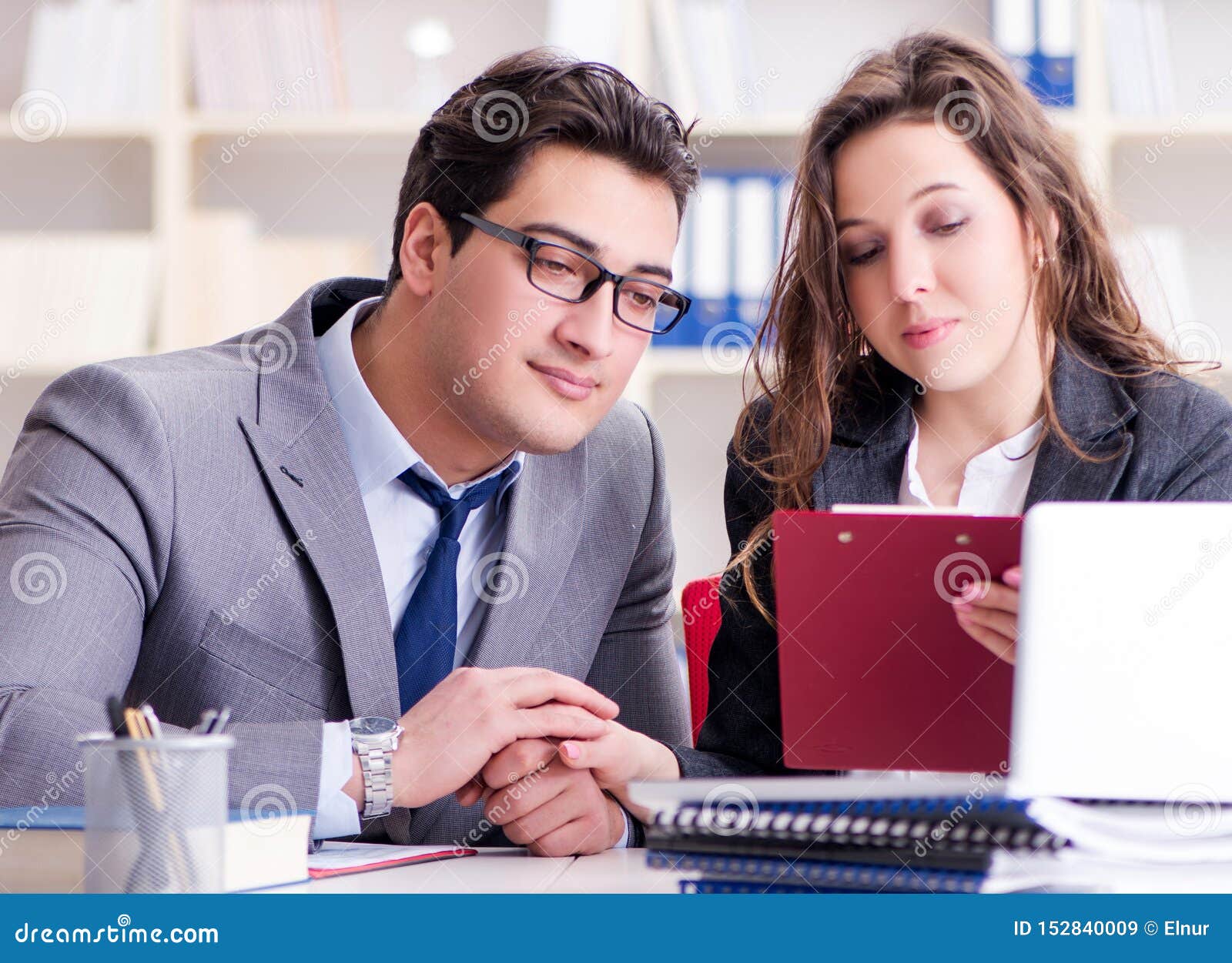 Happy Couple Working in the Same Office Stock Image - Image of employee ...