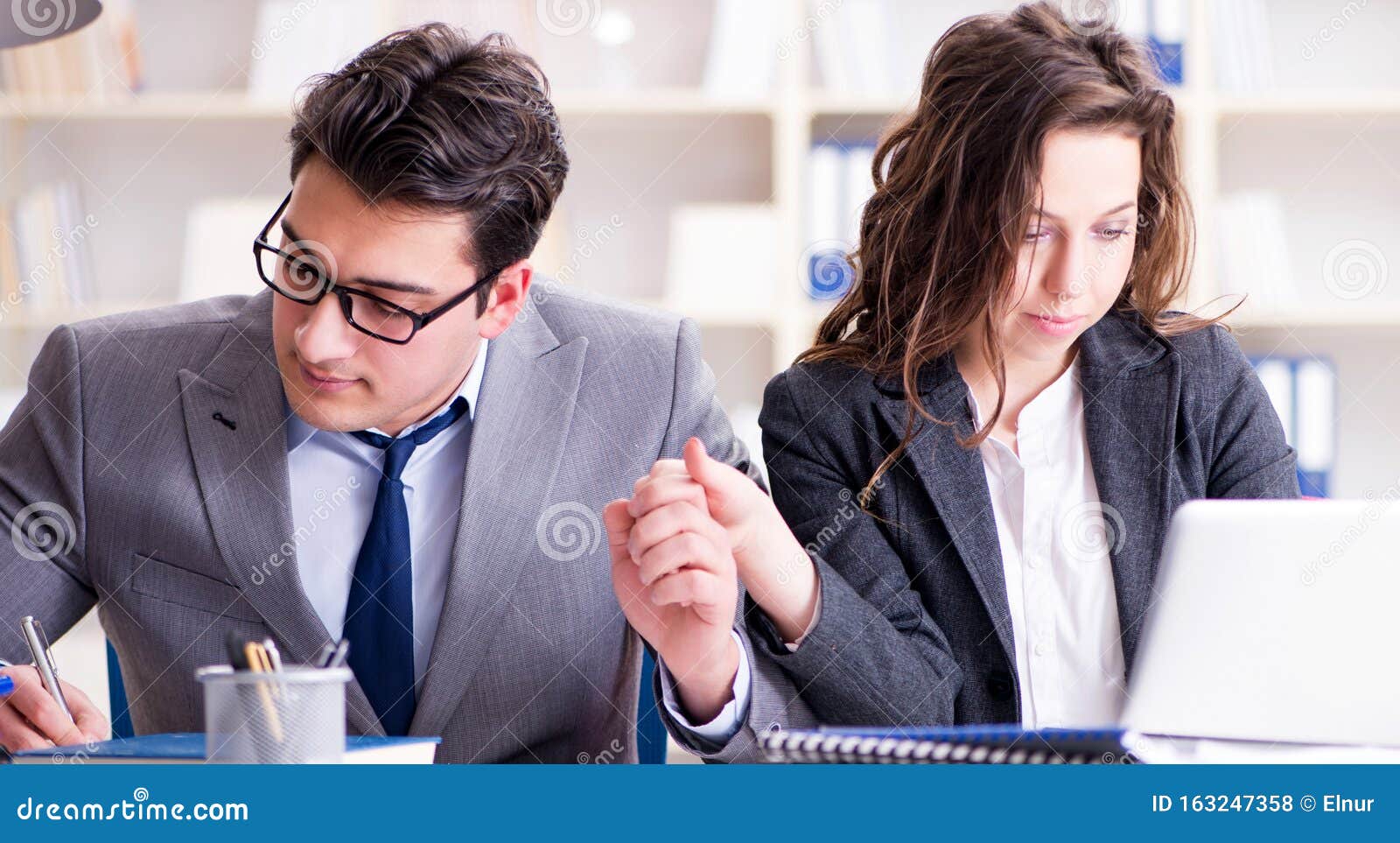 Happy Couple Working in the Same Office Stock Photo - Image of married ...