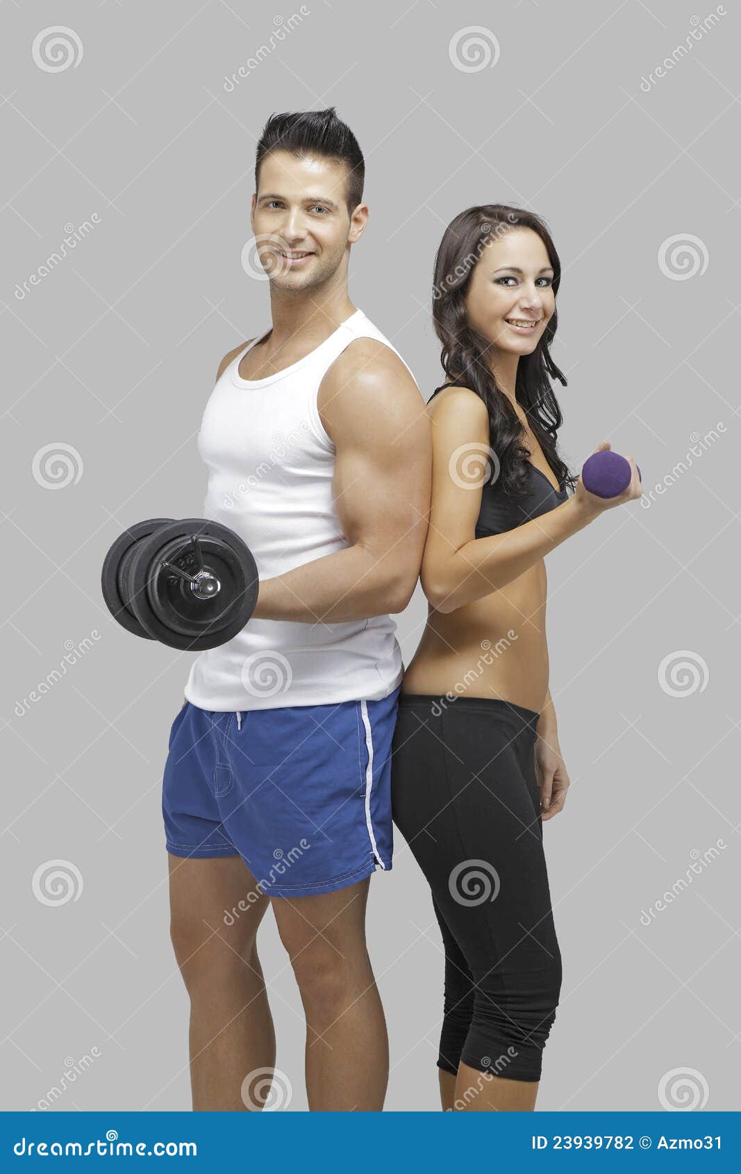 Happy Couple Workout Together Stock Photo - Image of athletic, action ...