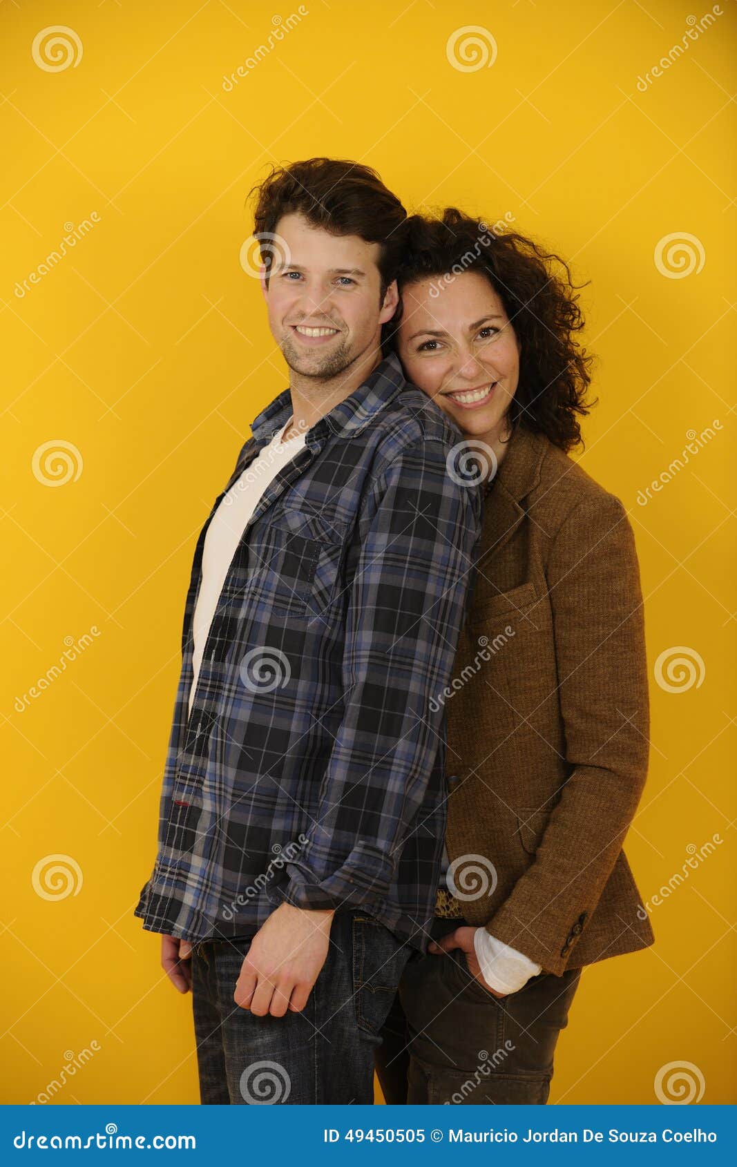 Happy Couple on Yellow Background Stock Image - Image of difference ...