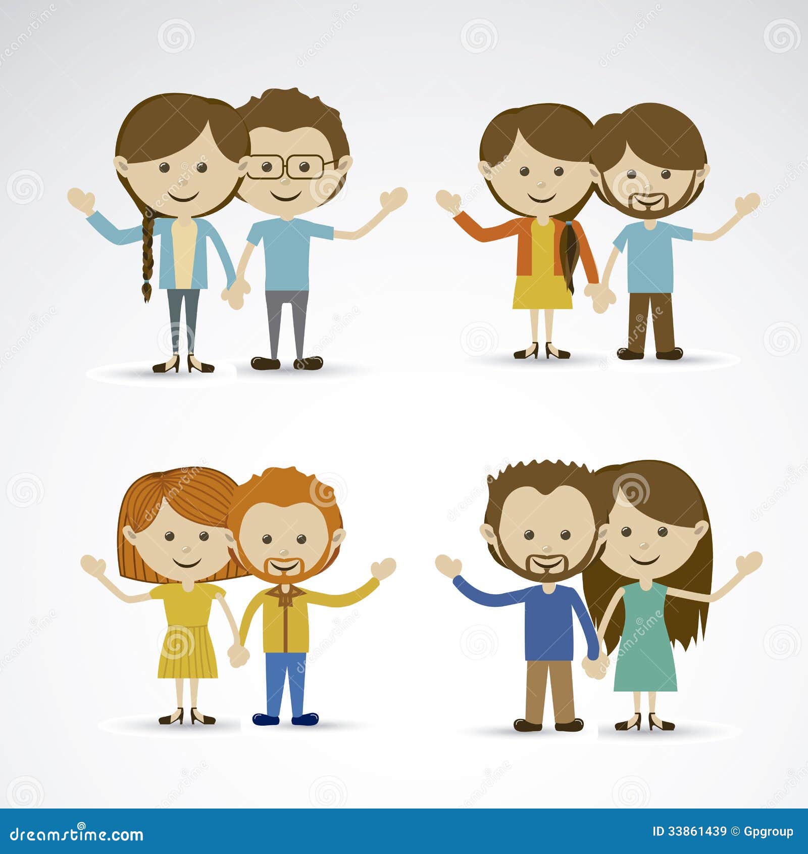 Happy Couples Flat Vector Illustrations Set. Men And Women In Love ...