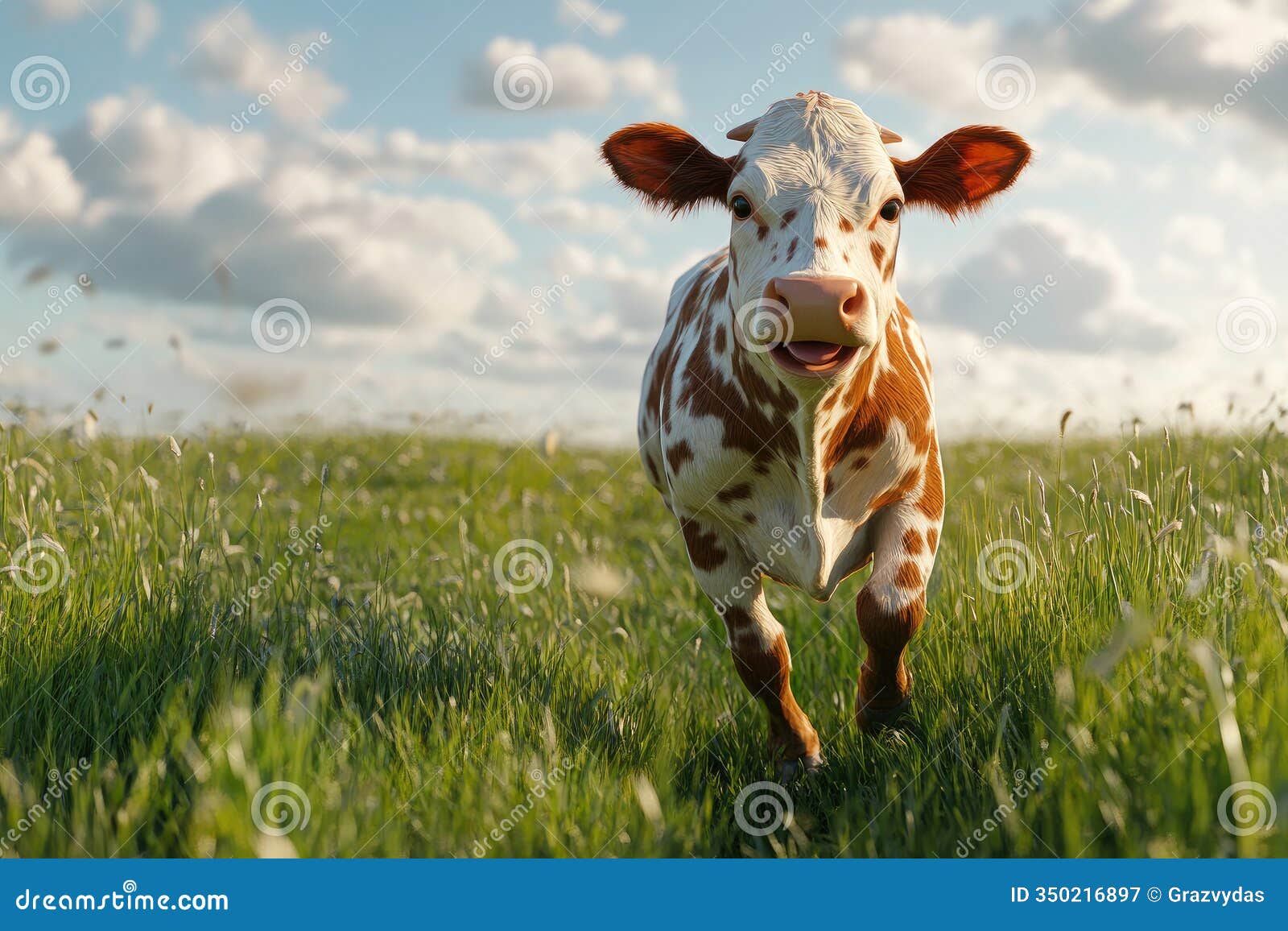 Happy Cow Running and Jumping in a Summer Meadow Stock Illustration ...