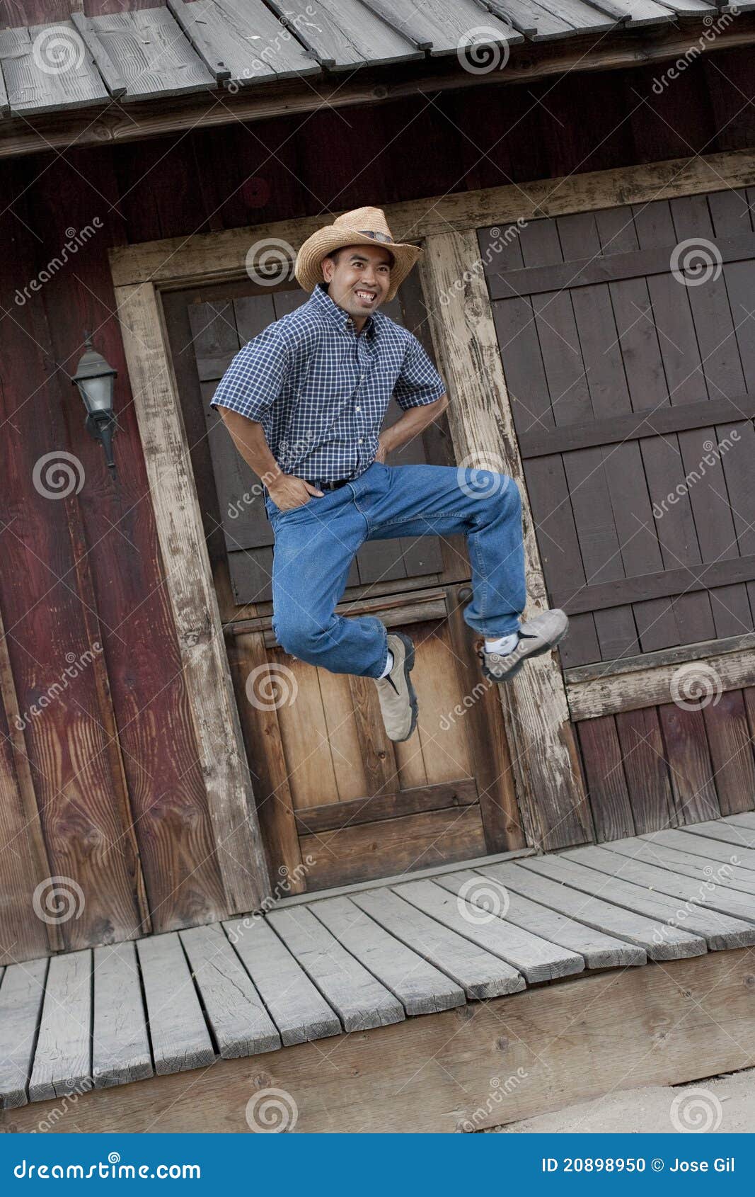 Happy Cowboy stock photo. Image of town, denim, jump - 20898950