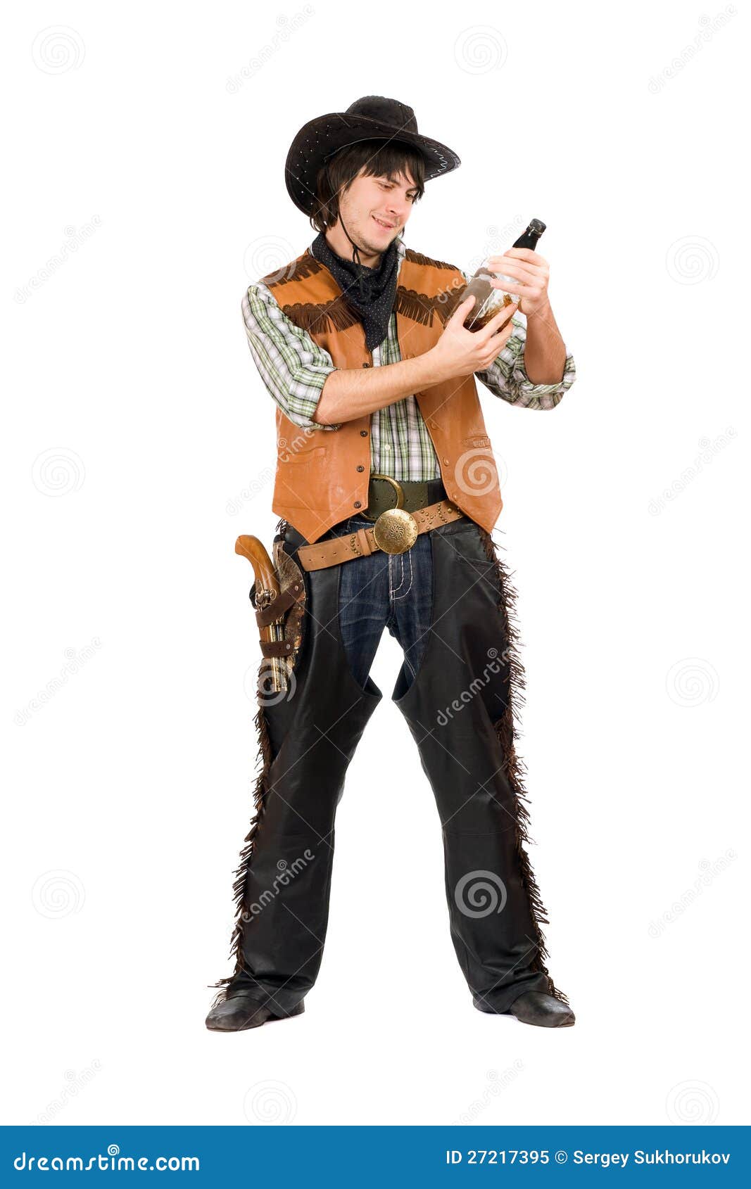 Happy cowboy with a bottle stock image. Image of belt - 27217395