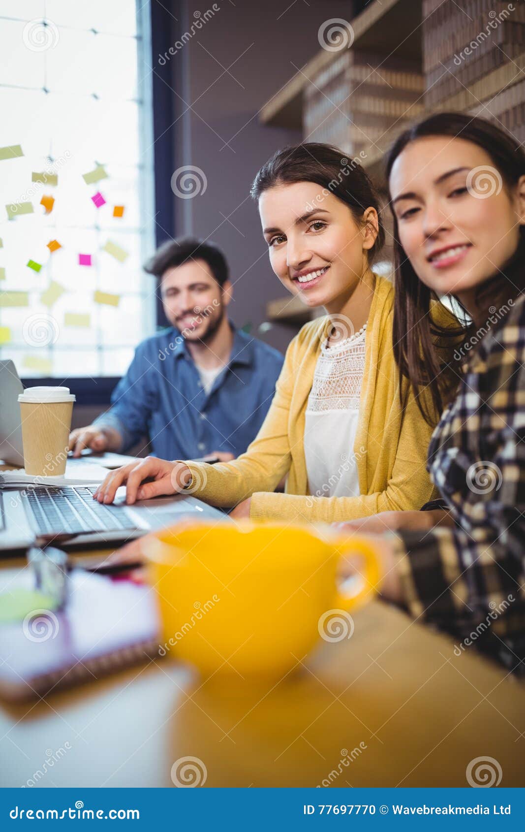Happy Coworkers Working at Desk Stock Photo - Image of business, people ...