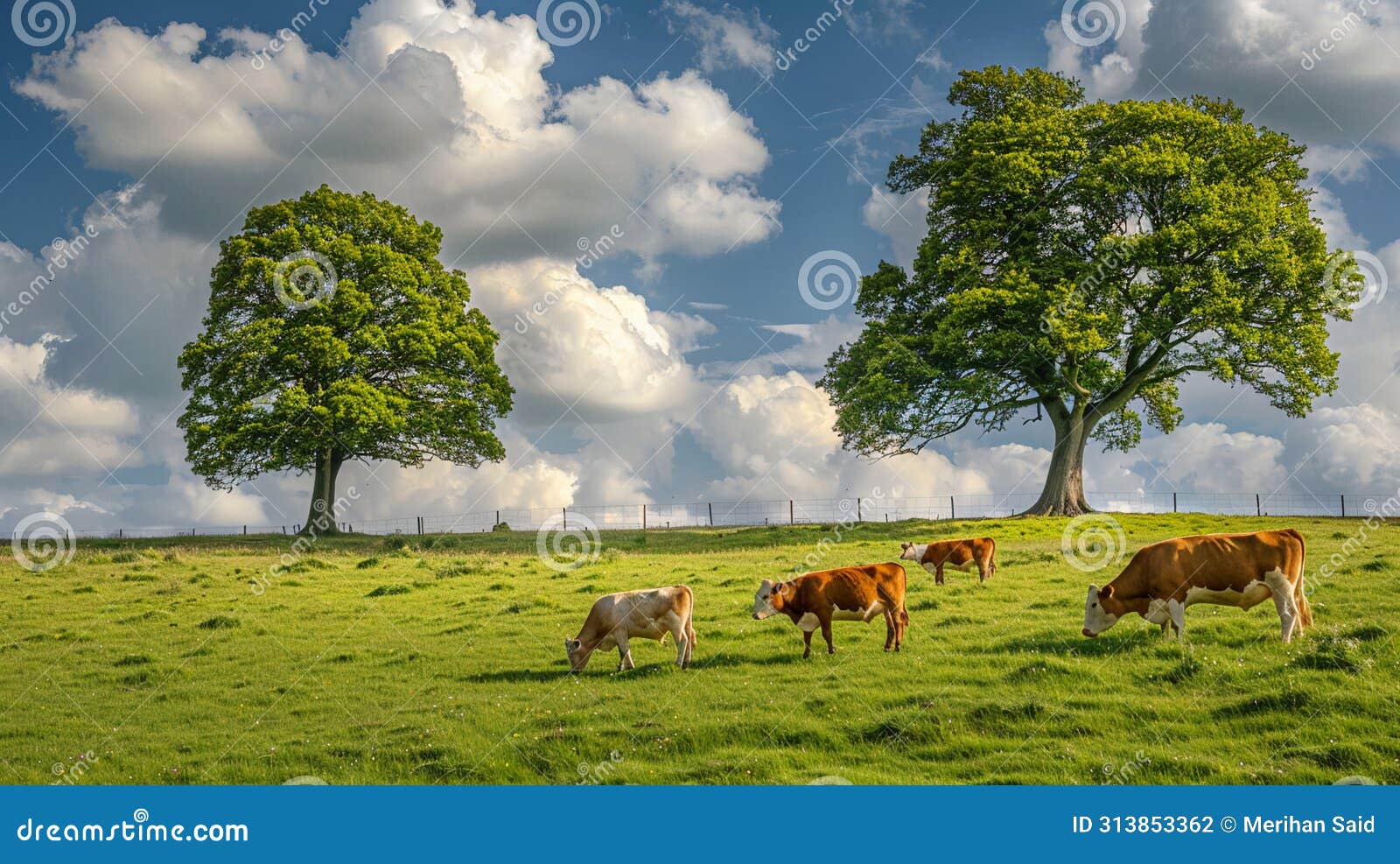 Happy Cows Grazing on a Beautiful Meadow, AI Generative Stock ...