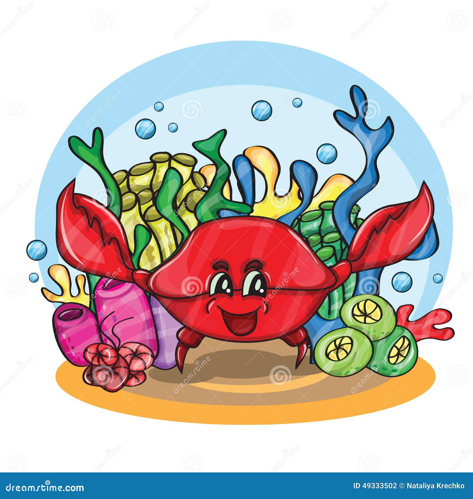 Happy crab in ocean stock vector. Illustration of doodle - 49333502
