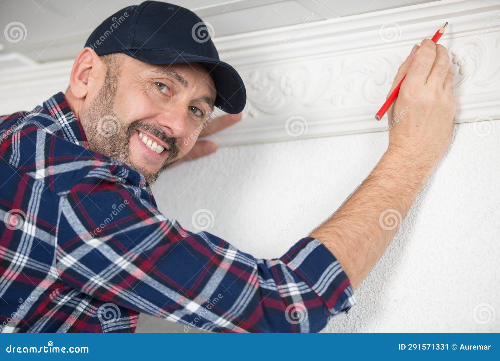Happy Craftsman Painting Ceiling Stock Image - Image of plasterer ...