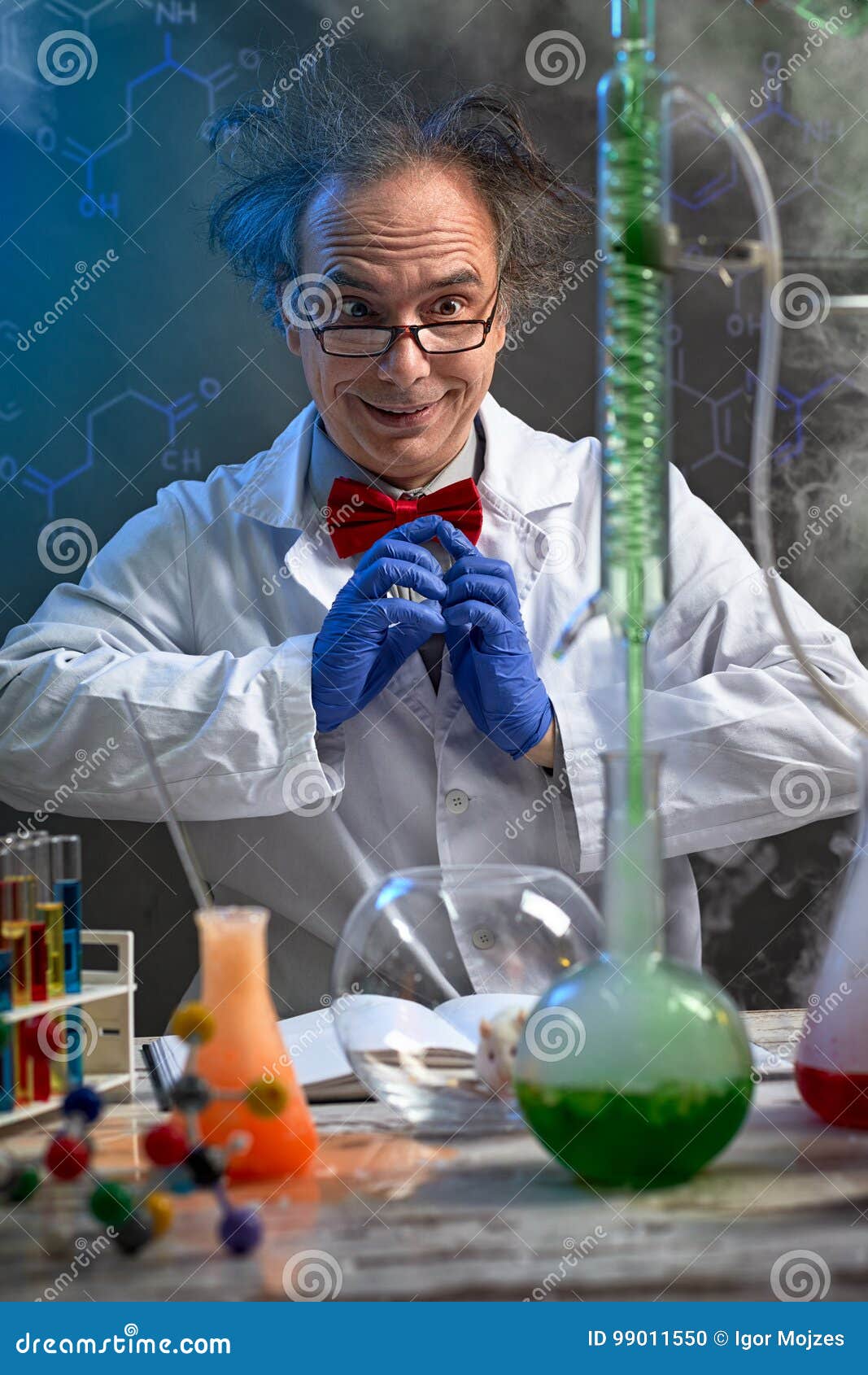 Happy Crazy Chemist Looking in Experiment Stock Photo - Image of ...