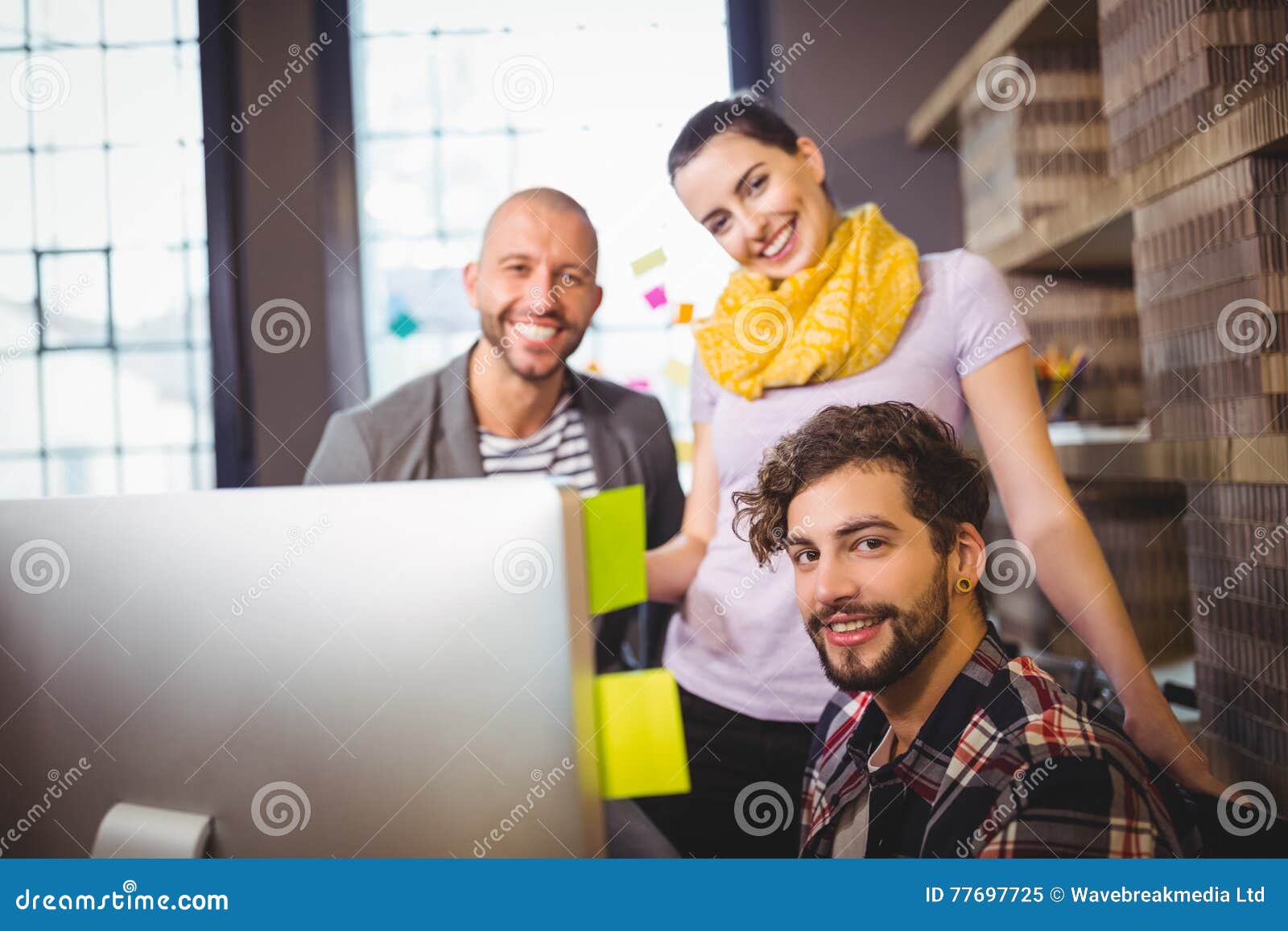 Happy Creative Business People by Computer Stock Image - Image of ...
