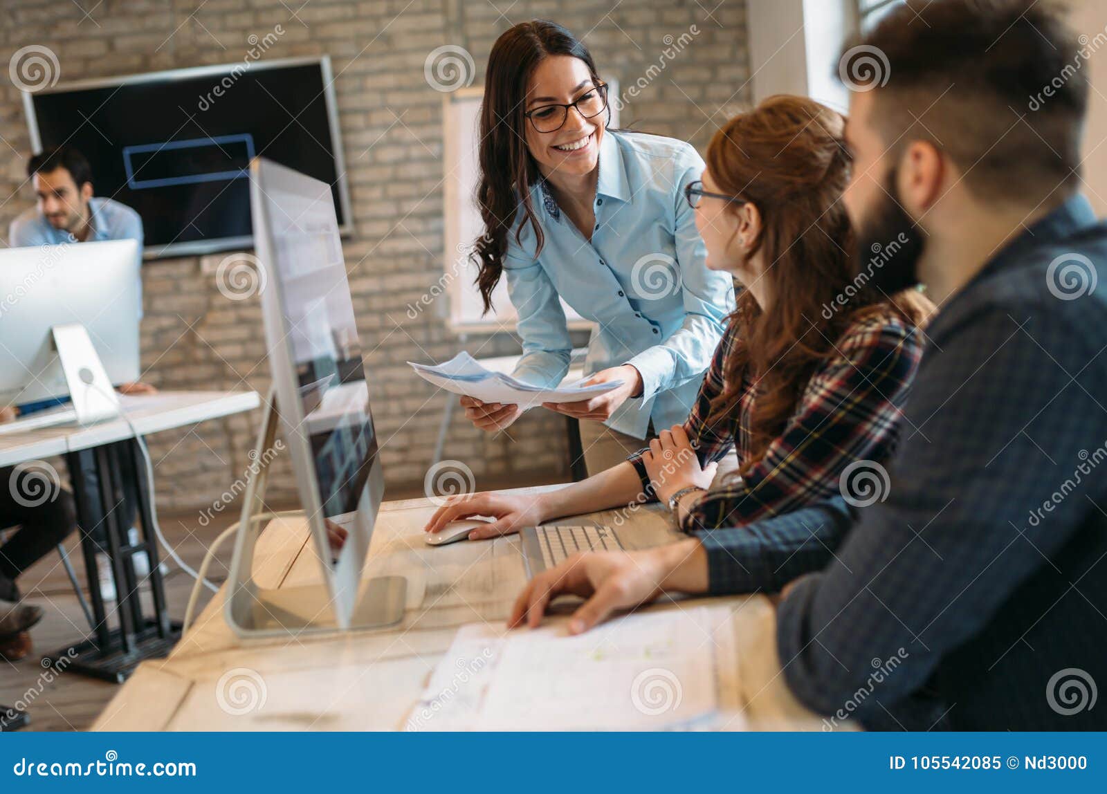 Creative Coworkers Working in Office Stock Image - Image of management ...