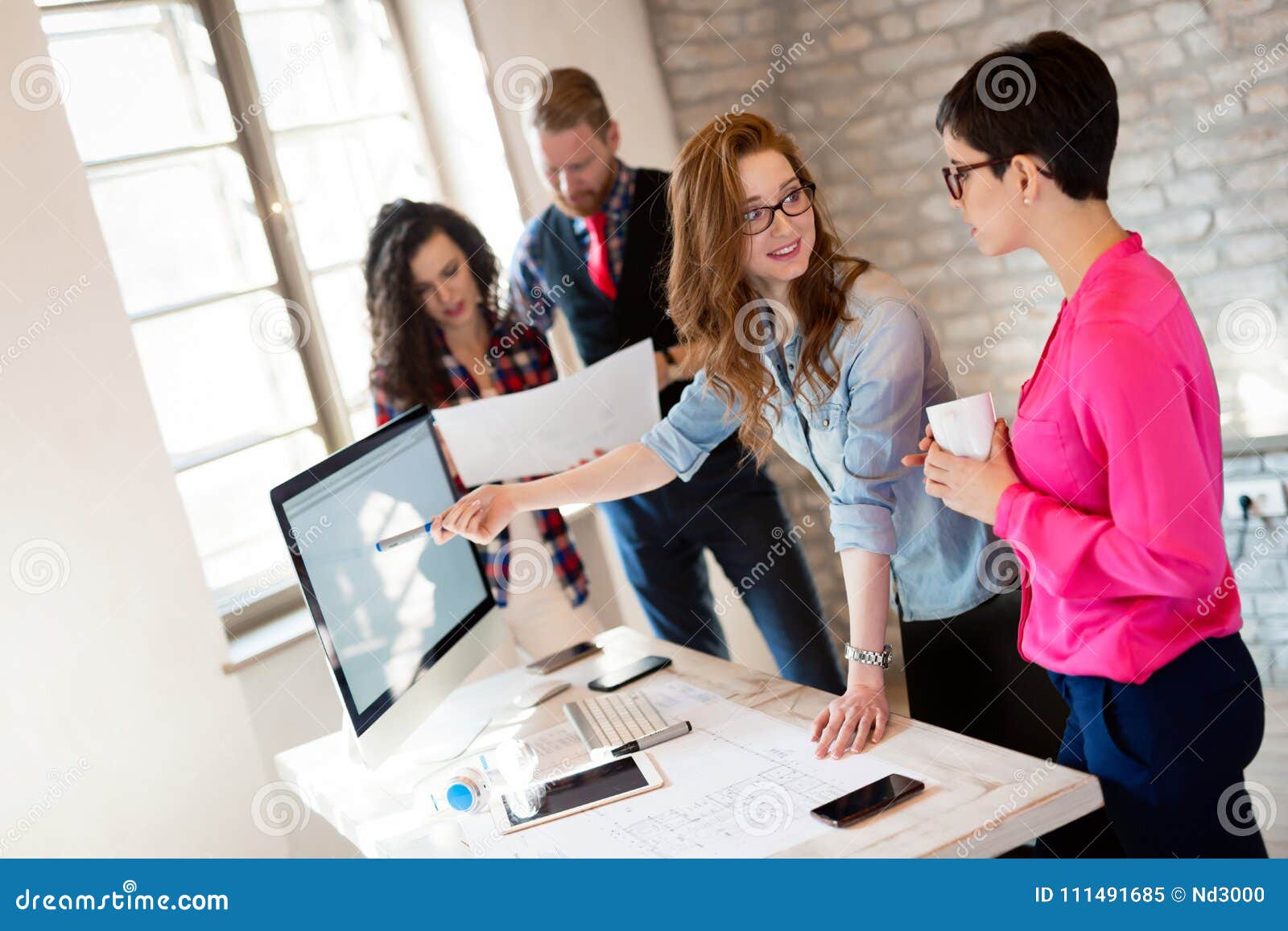 Creative Coworkers Working in Office Stock Image - Image of creative ...