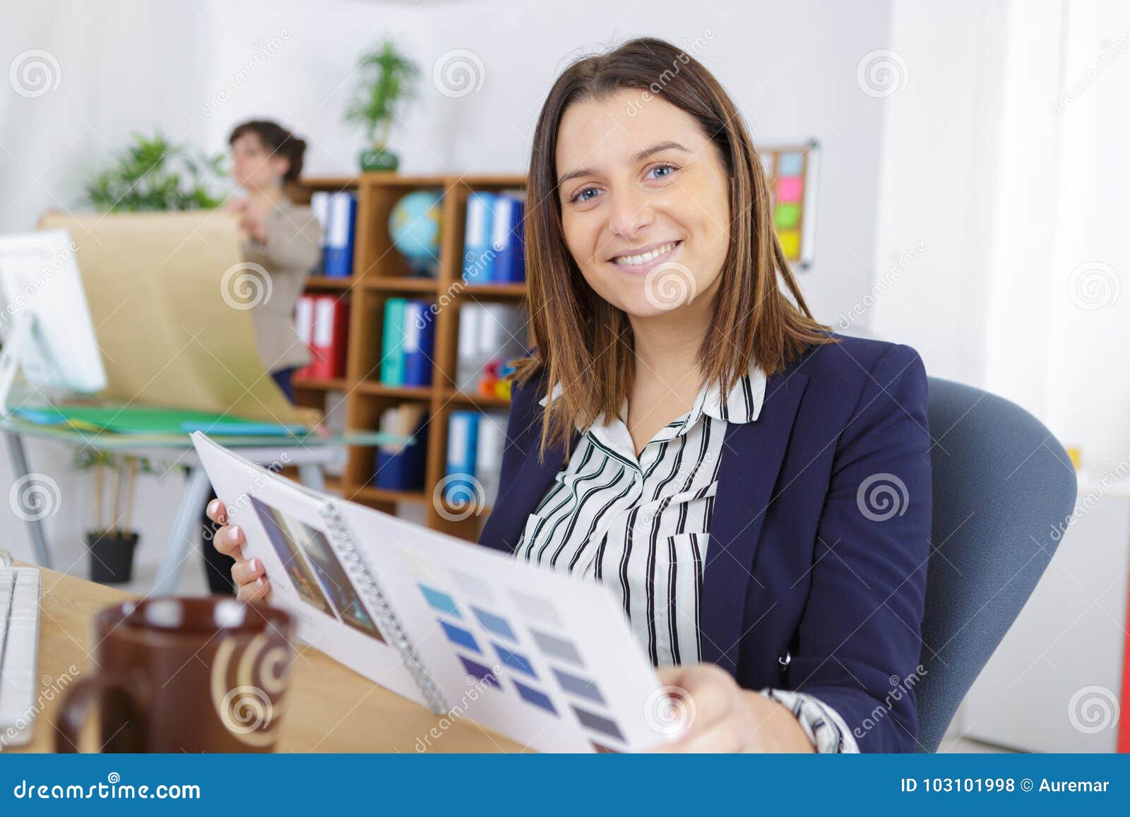 Happy Creative Female Worker at Workplace Stock Photo - Image of ...