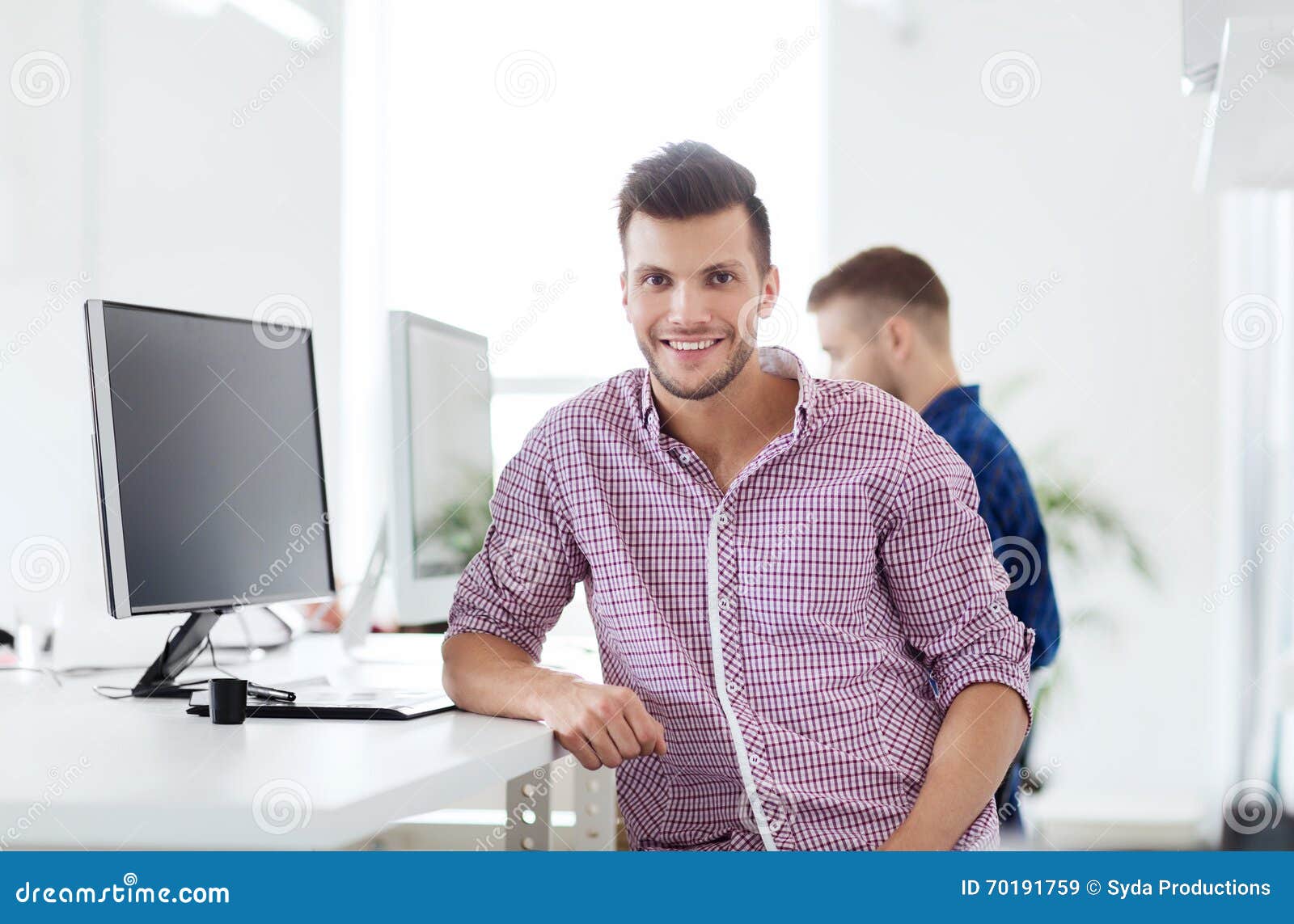 Happy Creative Man with Computer at Office Stock Image - Image of ...