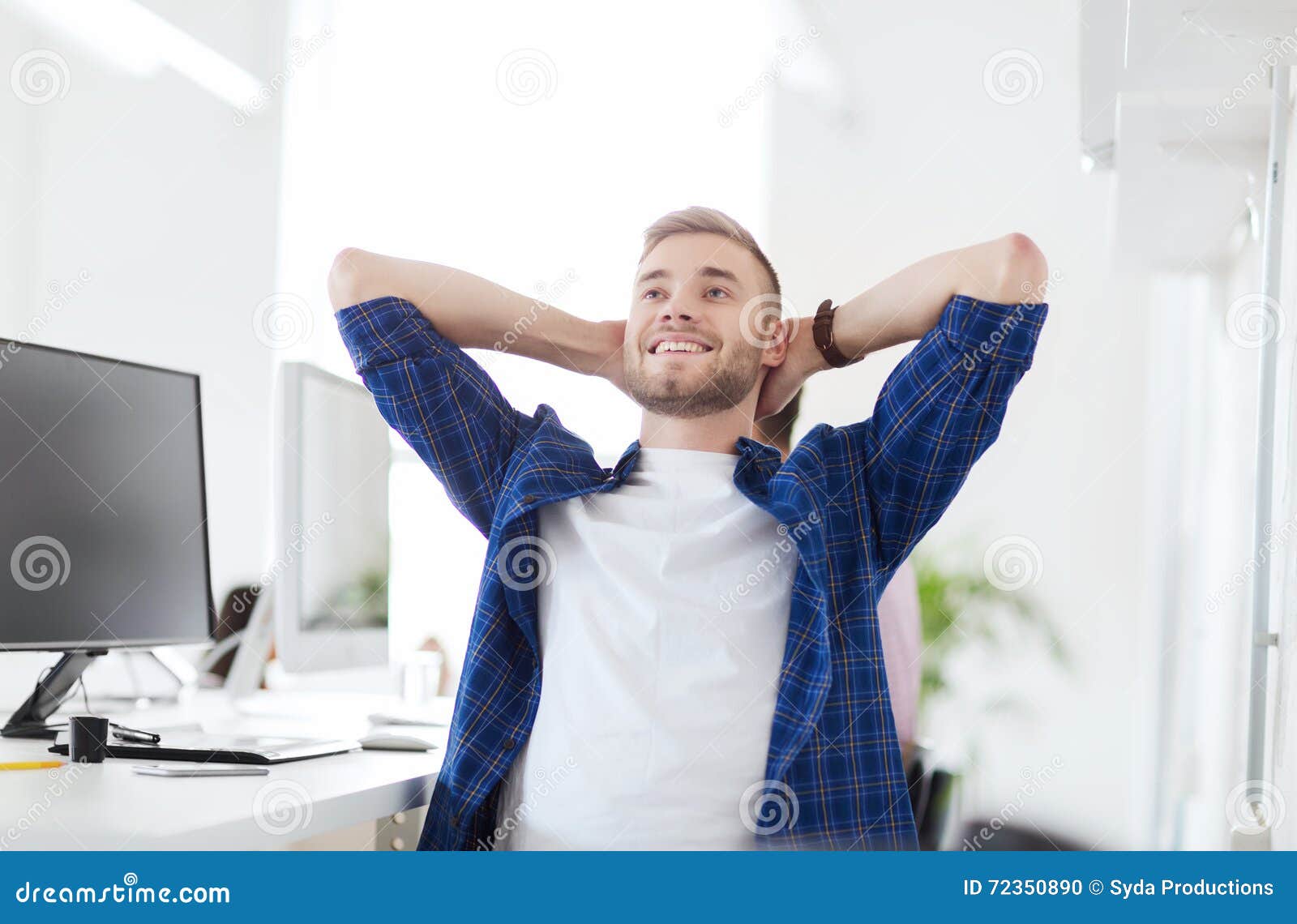 Happy Creative Man with Computer at Office Stock Photo - Image of ...