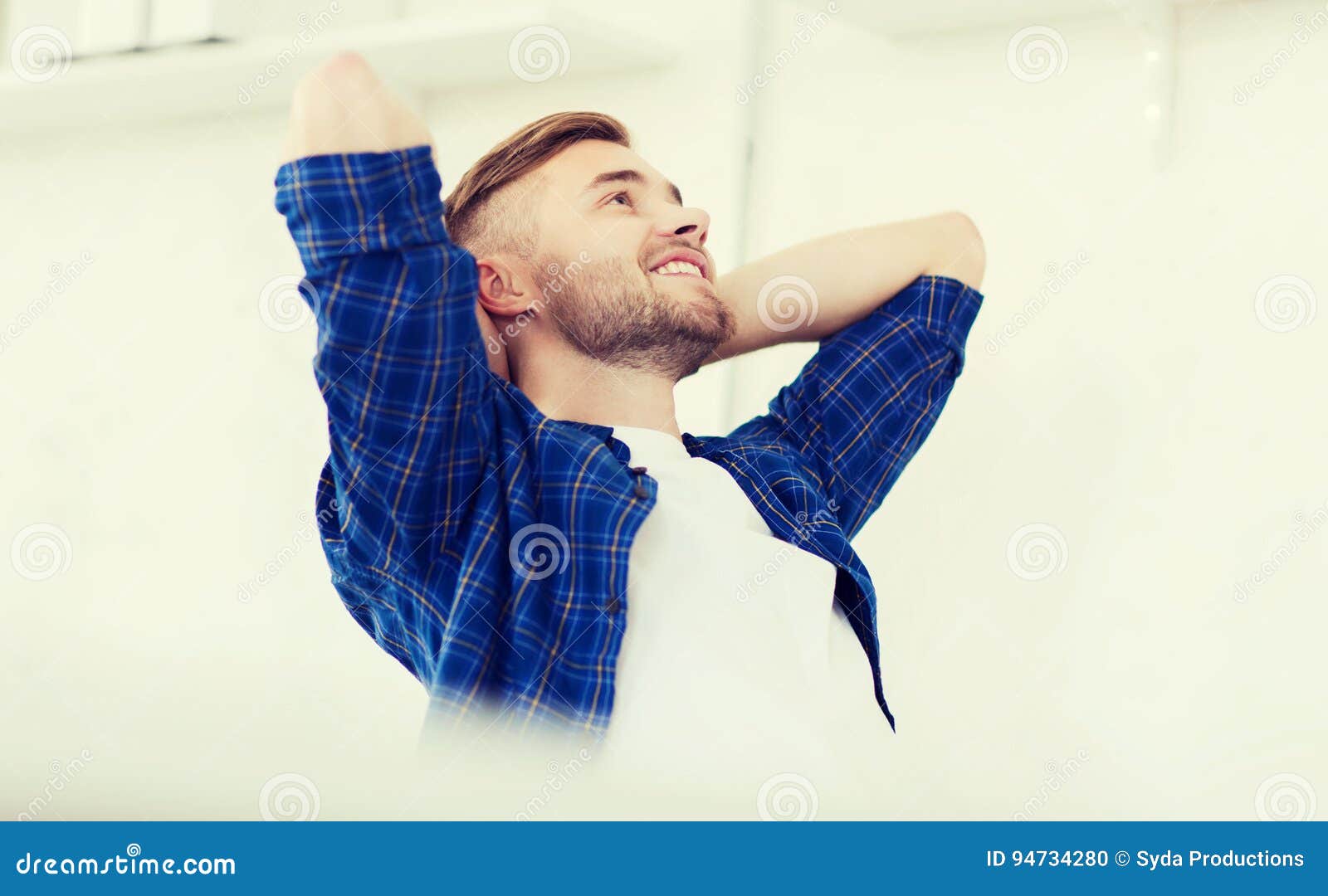 Happy Creative Man with Computer at Office Stock Photo - Image of beard ...